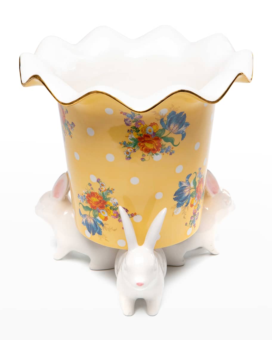 MacKenzie-Childs Florabunda Easter Rabbit Cachepot in Yellow | Horchow