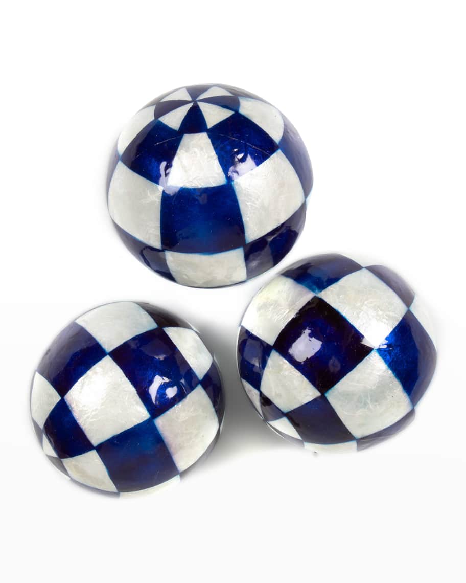 MacKenzie-Childs Royal Check Capiz Balls - Large, Set Of 3 | Horchow