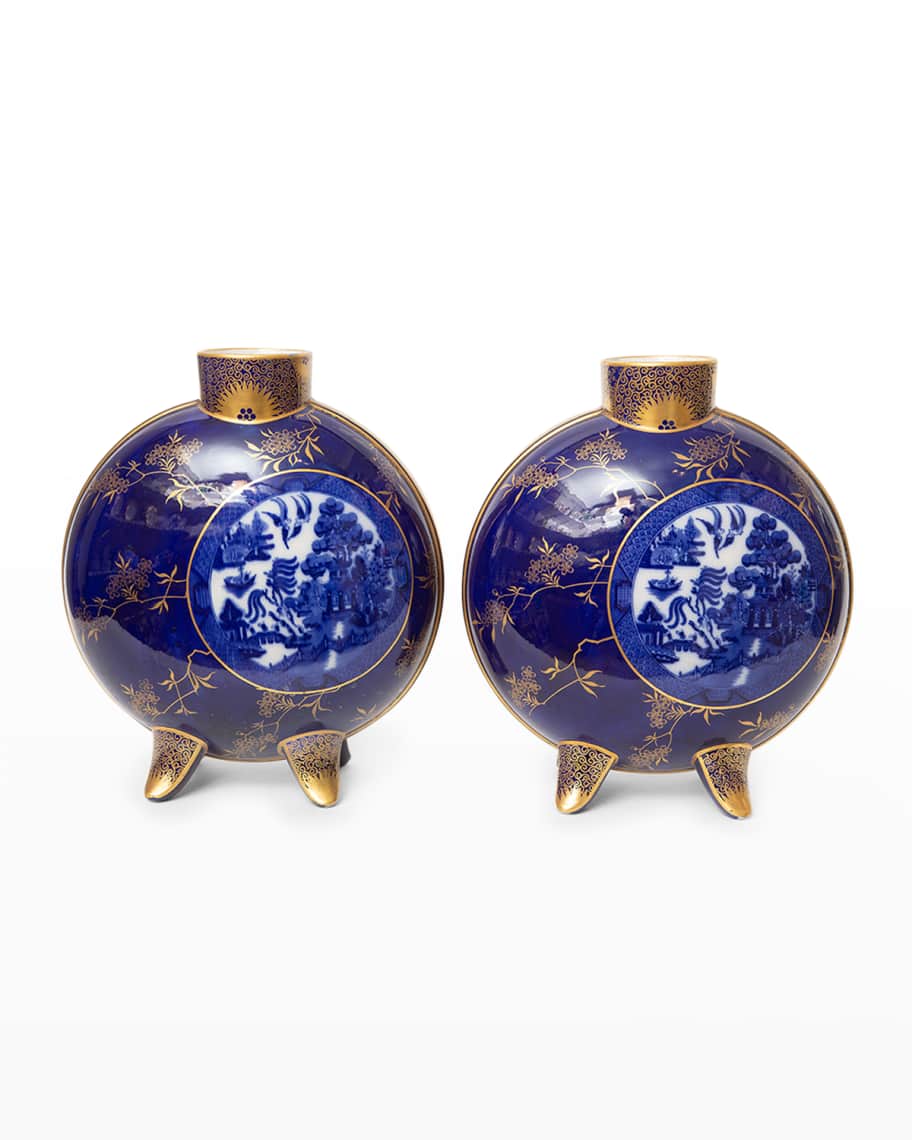 Devonia Antiques Large Cobalt Flo Blue Willow Moon Vases | Horchow