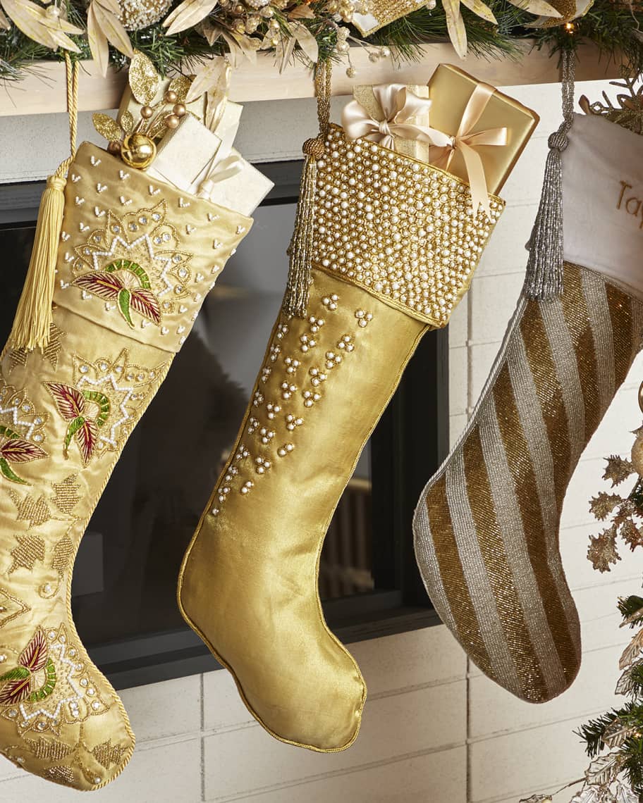 Sudha Pennathur 23" Gold Pearl Tissue Stocking | Horchow