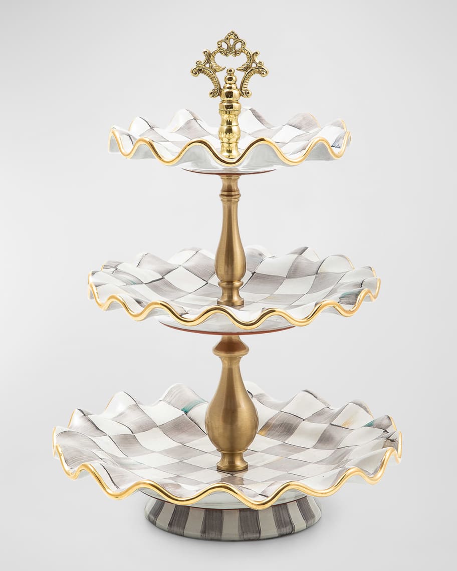 MacKenzie-Childs Sterling Check Three-Tier Sweet Stand | Horchow