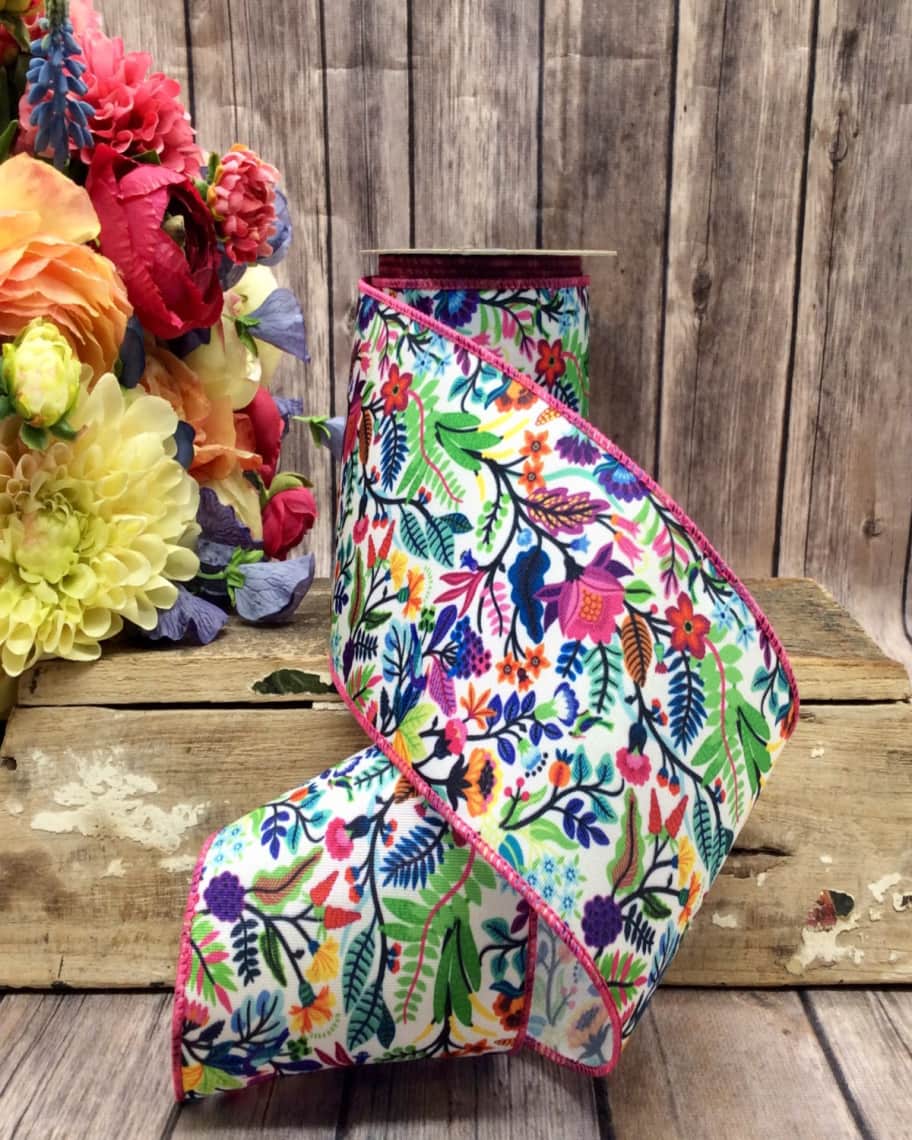 D. Stevens Artful Floral Garden Grosgrain Ribbon, 4"W x 10 Yards | Horchow