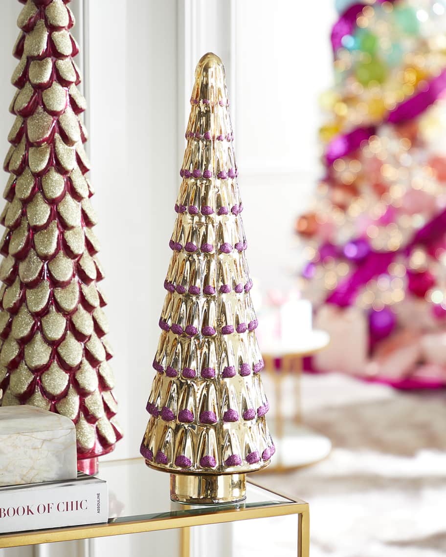 Neiman Marcus Shiny Gold and Hot Pink Glass Tree With Glitter | Horchow
