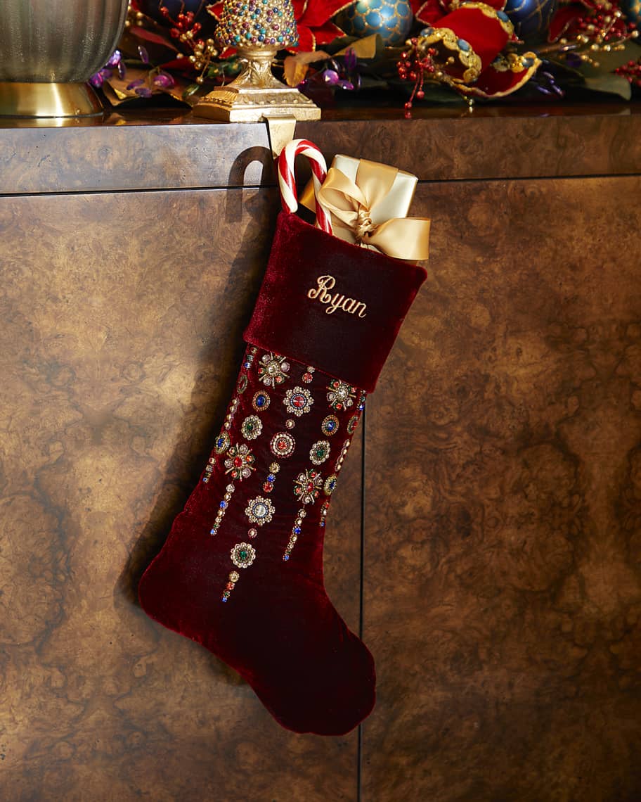 Neiman Marcus Personalizable Burgundy Draped Crystal Christmas Stocking ...