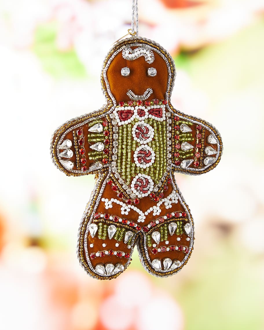 Sweet Savannah Velvet Gingerbread Man Christmas Ornament | Horchow