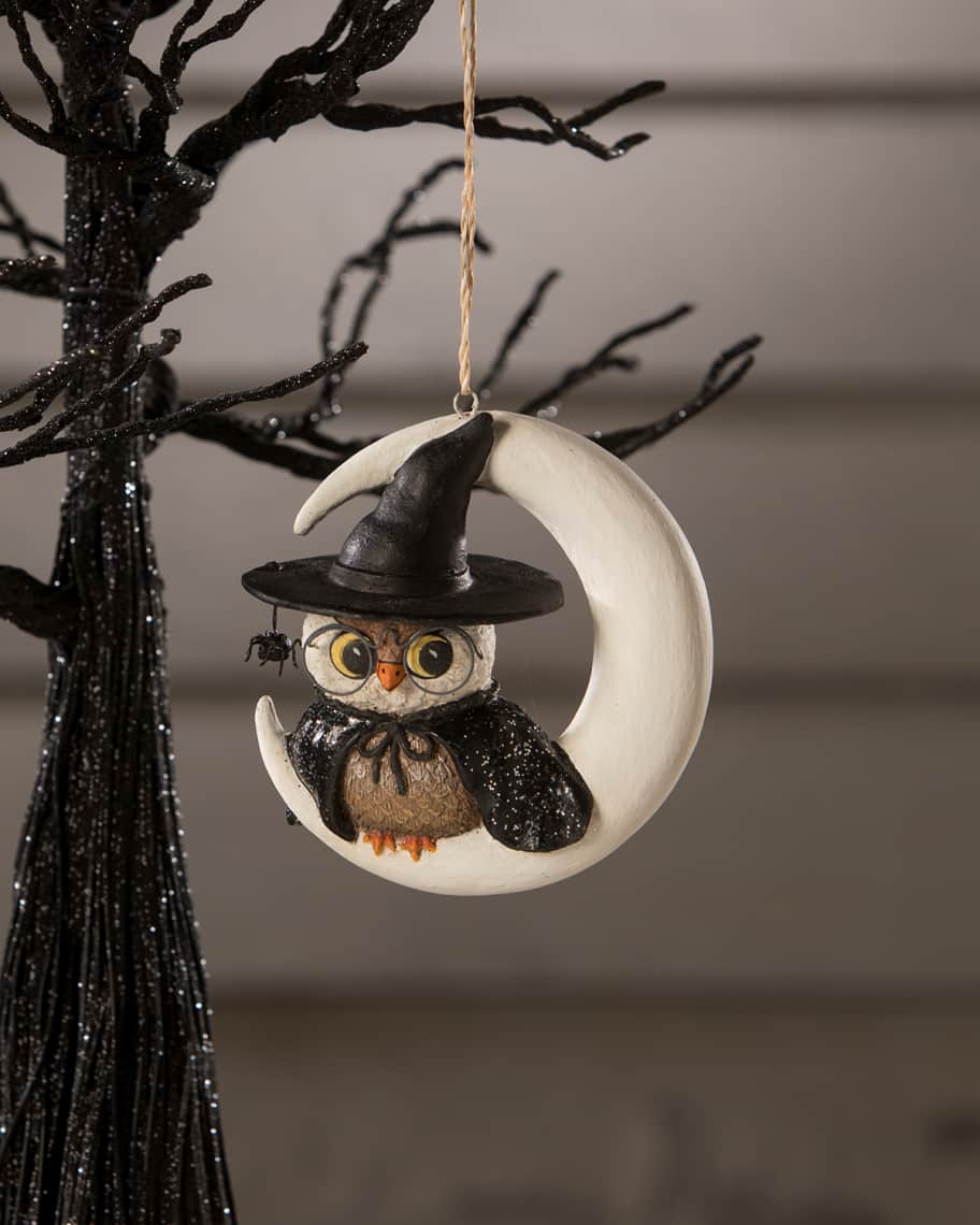 Bethany Lowe Witch Owl On Moon Halloween Ornament | Horchow