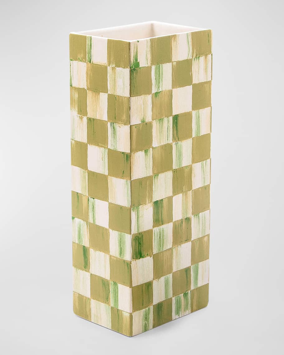MacKenzie-Childs Chartreuse Check Dolomite Vase | Horchow