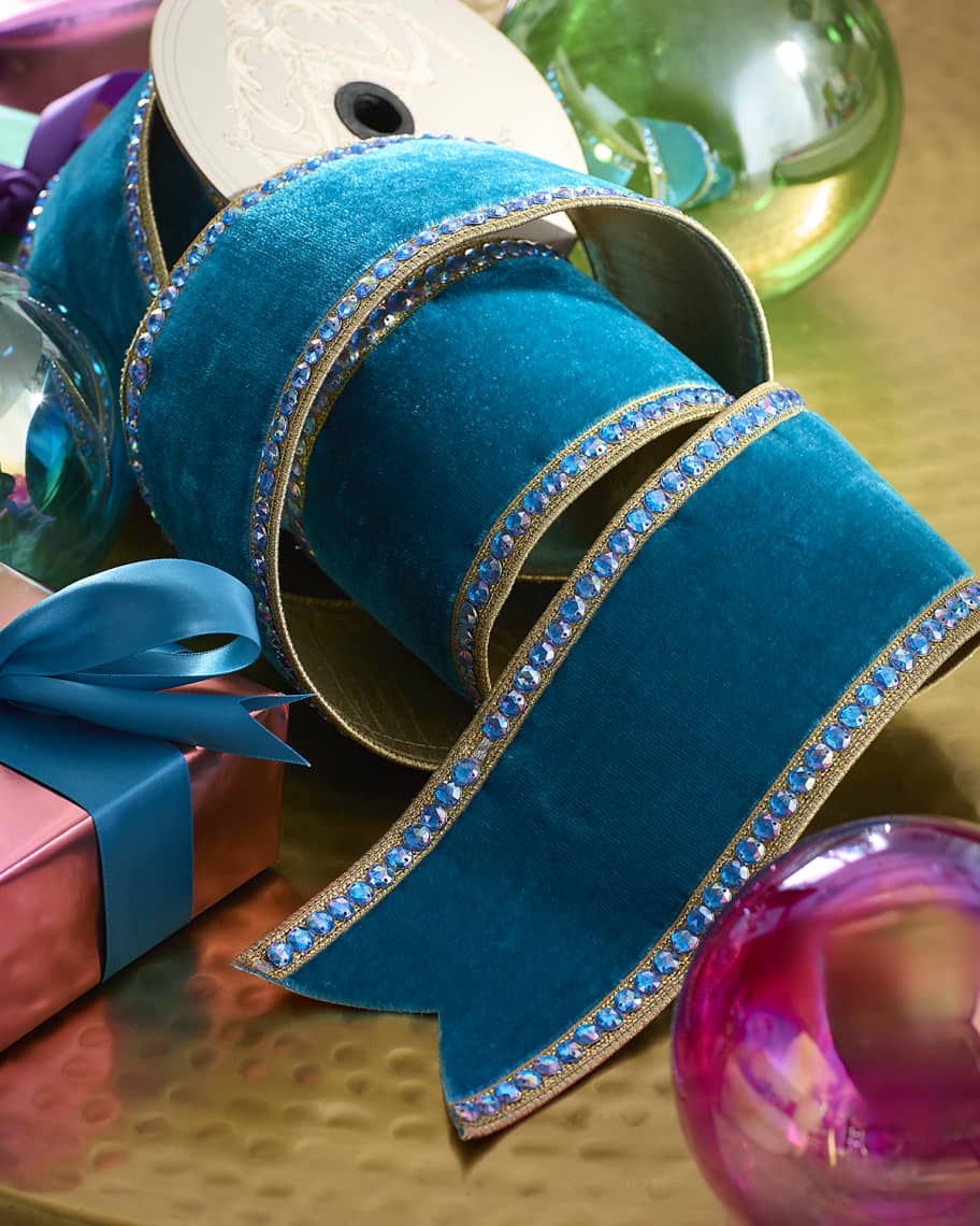 D. Stevens Velvet Teal Jewel Side Ribbon, 4"W x 5 Yards | Horchow