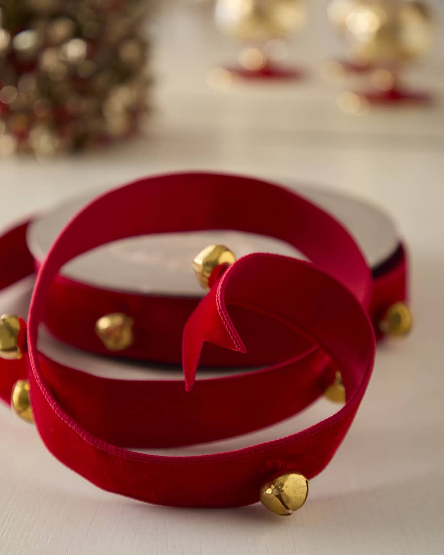 D. Stevens Velvet Ribbon with Jingle Bells, 1.5"W x 5 Yards | Horchow