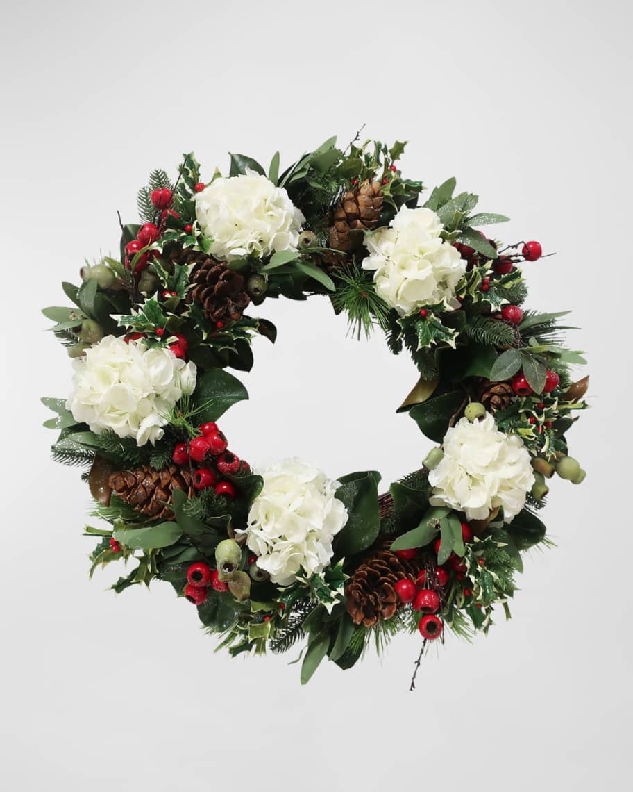 Winward Home White Hydrangea Holiday Wreath | Horchow