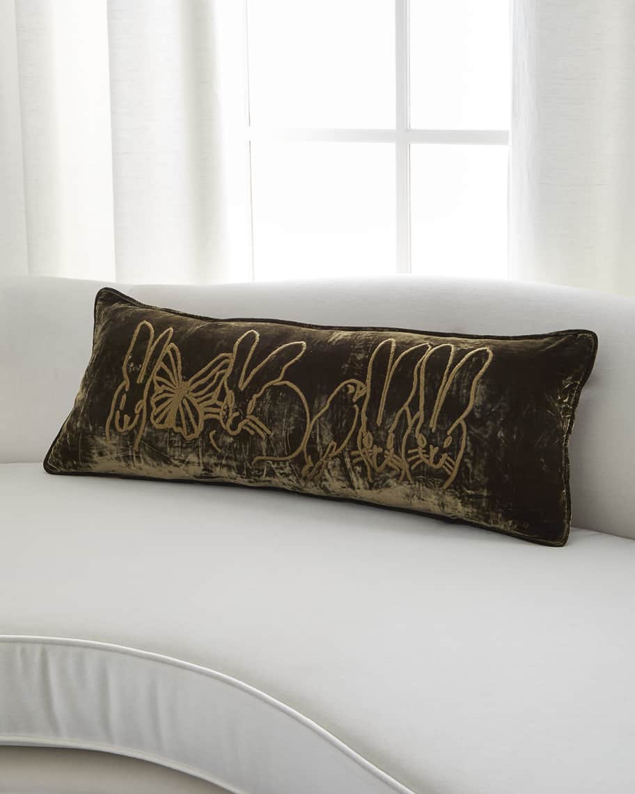 Hunt Slonem Menagerie Hand-Embroidered Velvet Decorative Pillow, 14" x ...