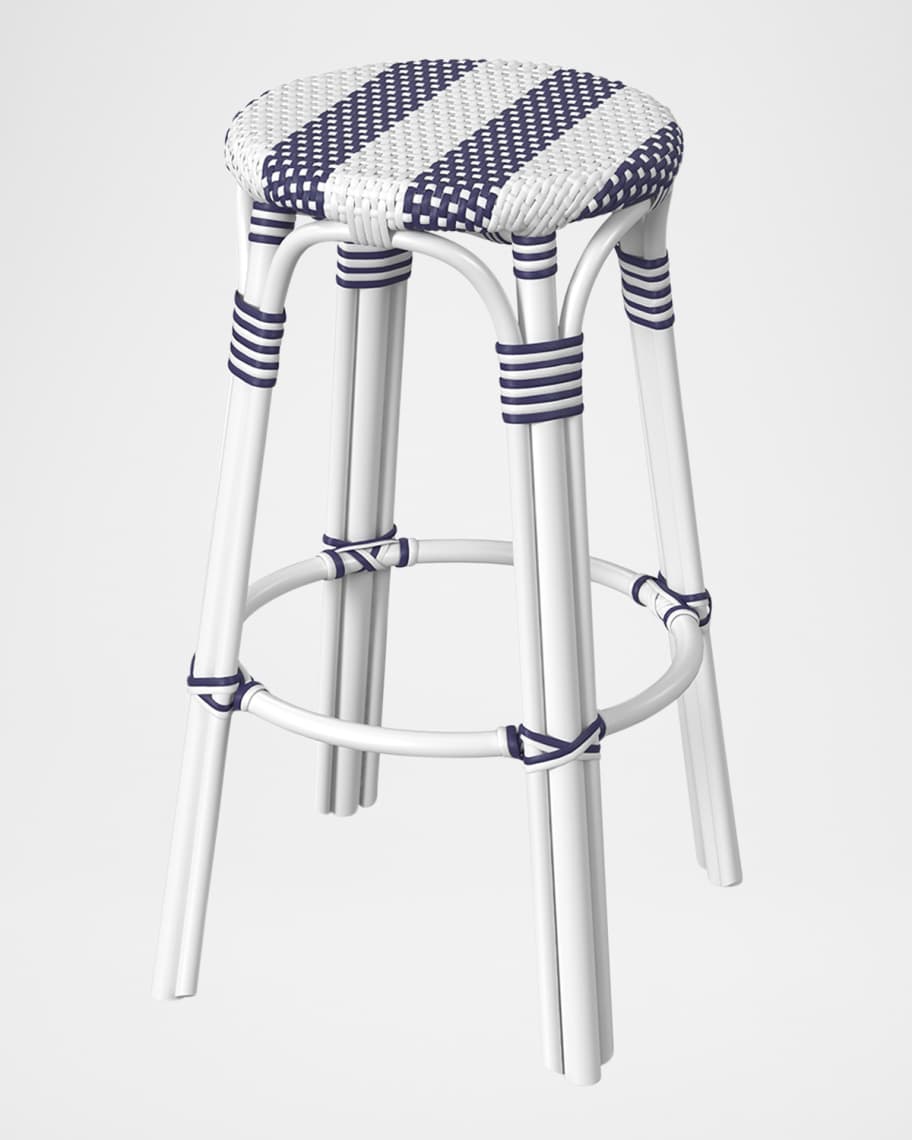 Butler Specialty Co Tobias 30" Rattan Bar Stool, White/Navy Stripe ...