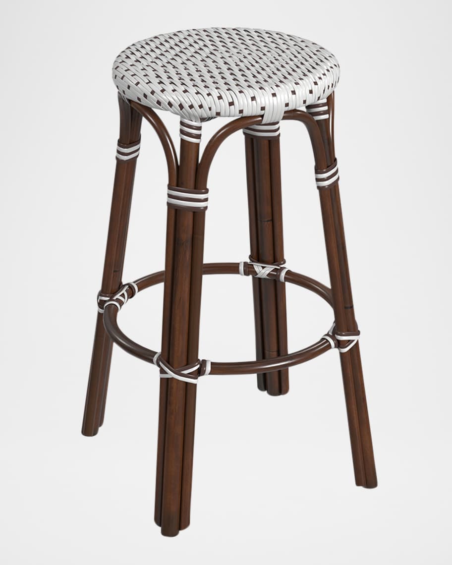 Butler Specialty Co Tobias 30" Rattan Bar Stool, White/Brown Dot | Horchow