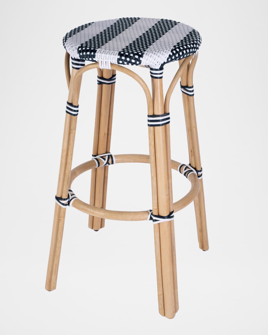 Butler Specialty Co Tobias 30" Rattan Bar Stool, White/Navy Stripe ...