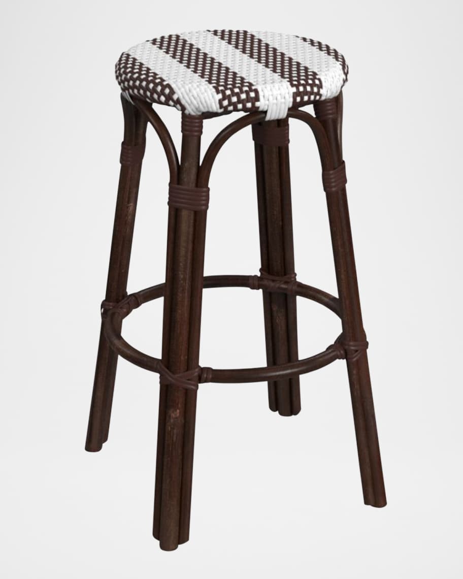 Butler Specialty Co Tobias 30" Rattan Bar Stool, White/Brown Stripe ...