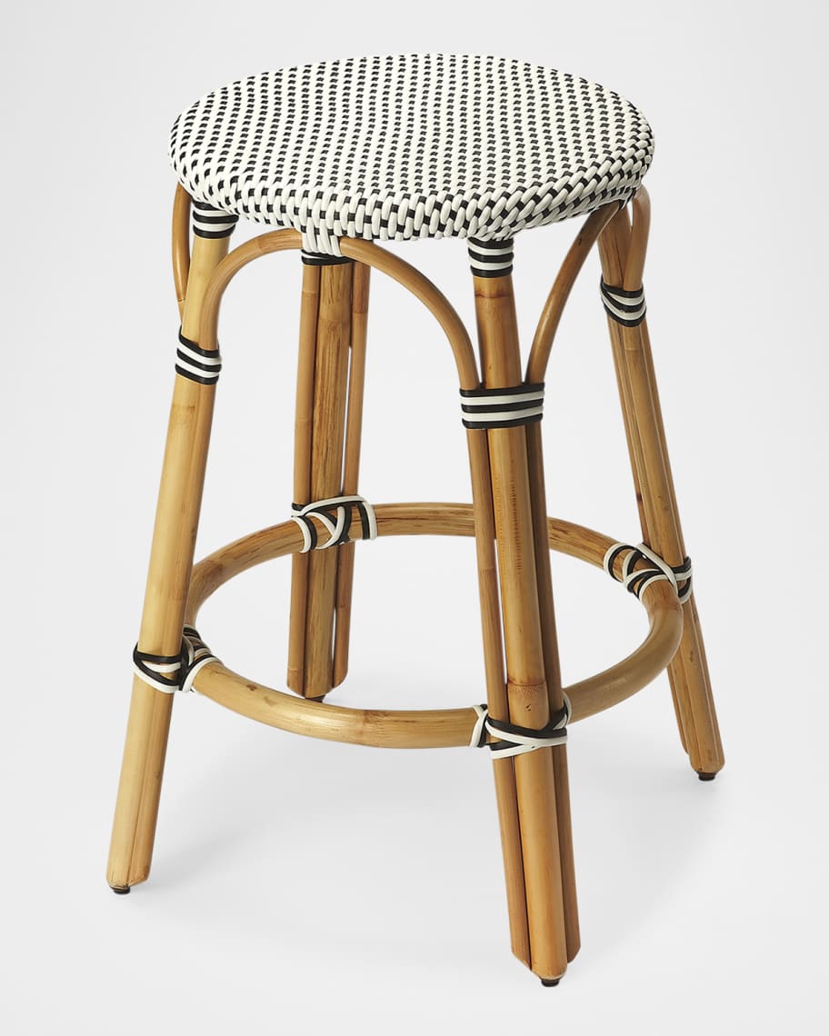 Butler Specialty Co Tobias 24" Rattan Counter Stool, White/Black Dot ...