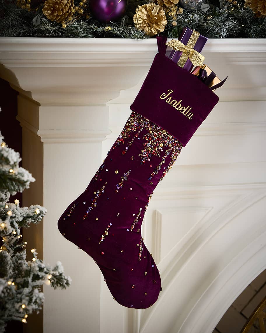 Neiman Marcus Plum Christmas Beaded Stocking, Personalized | Horchow