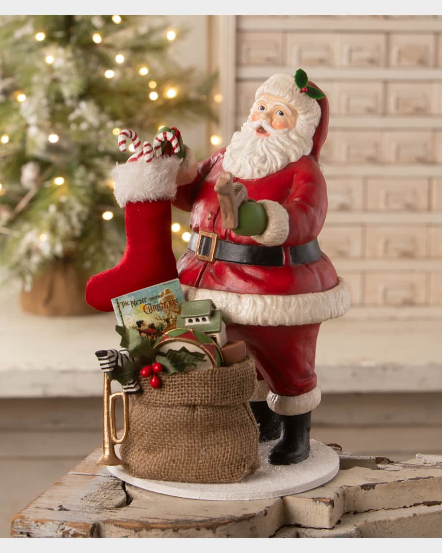 Bethany Lowe Santa Filling the Stocking Christmas Figurine | Horchow