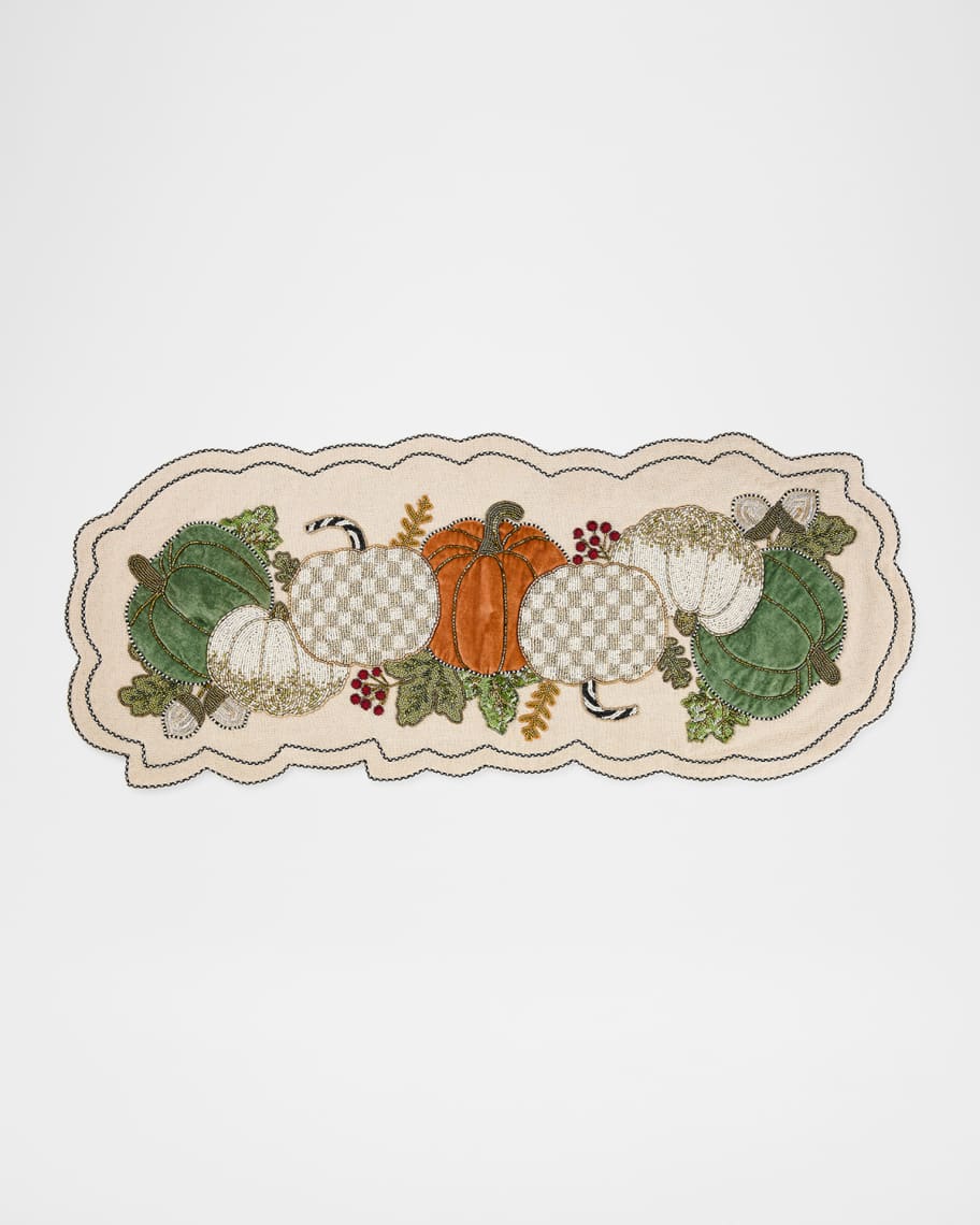 MacKenzie-Childs Mocha Check Pumpkin Beaded Table Runner | Horchow