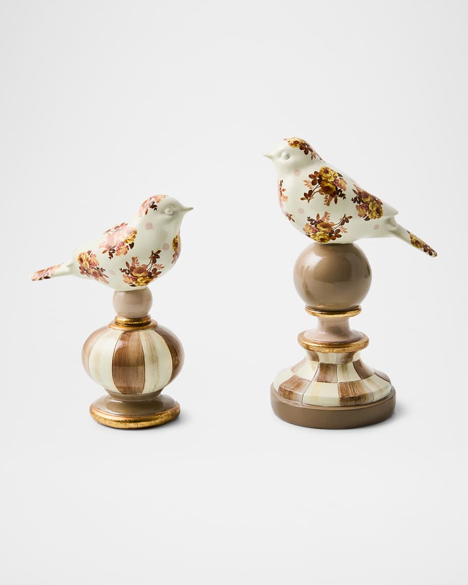 MacKenzie-Childs Mocha Wild Rose Bird Topiaries, Set of 2 | Horchow