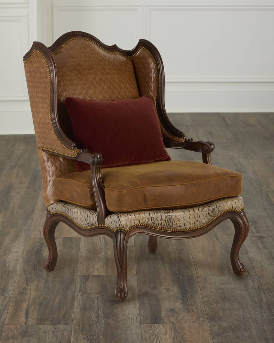 Massoud Joseph Embossed Leather Wing Chair | Horchow