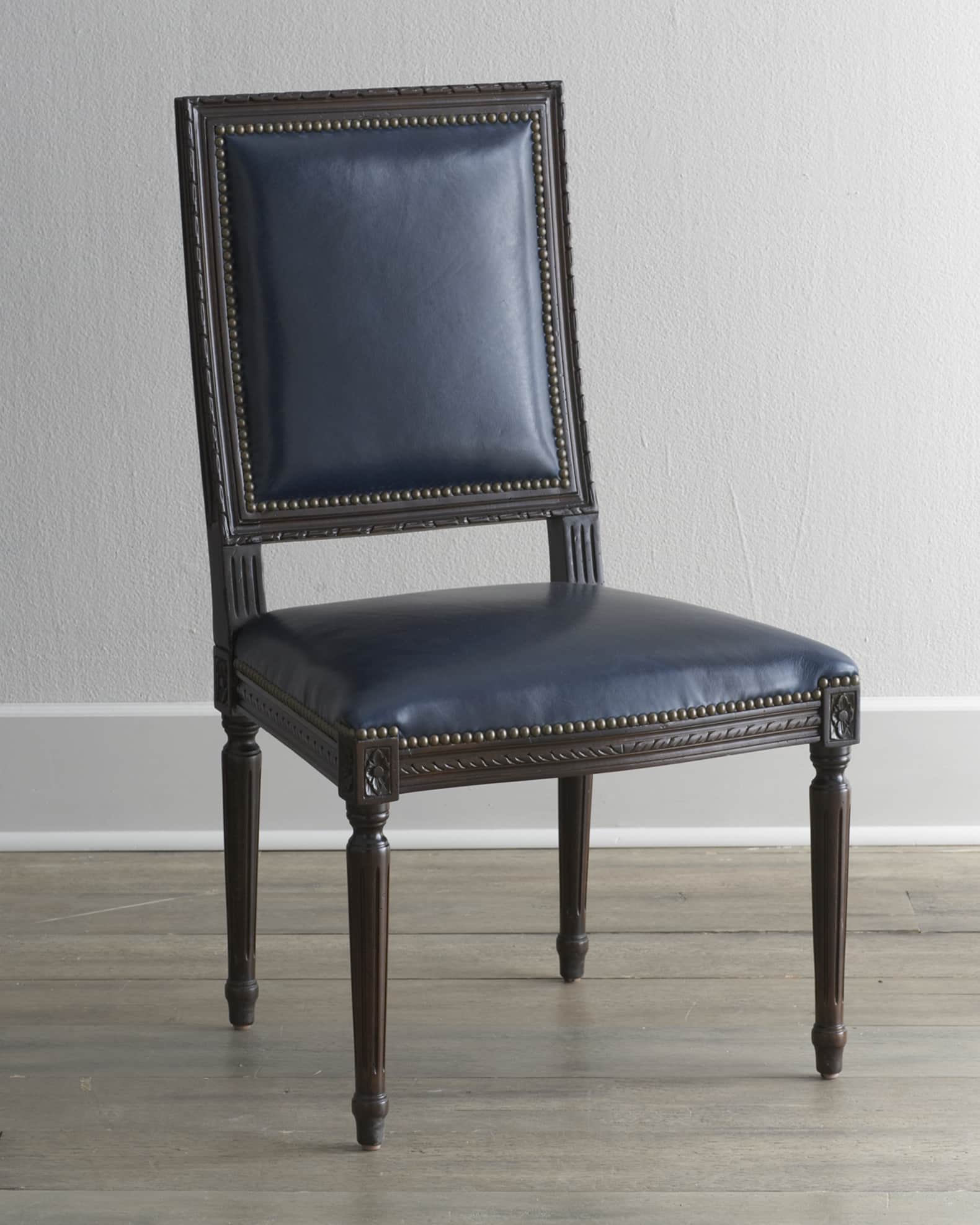 Massoud Marlin Blue Leather Side Chair
