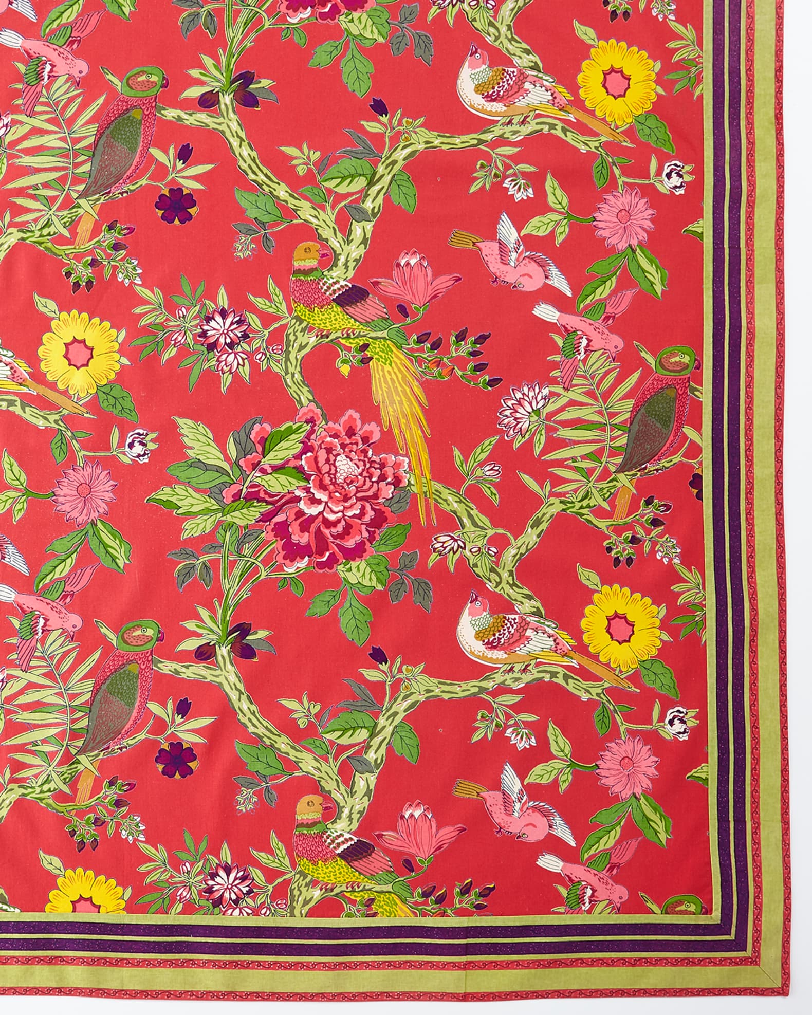 Handprint Bird Coral Tablecloth, 60" x 90" | Horchow
