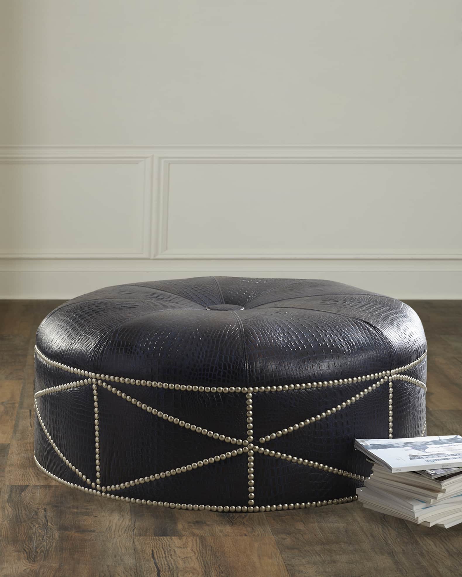 Massoud Shipley Leather Ottoman | Horchow