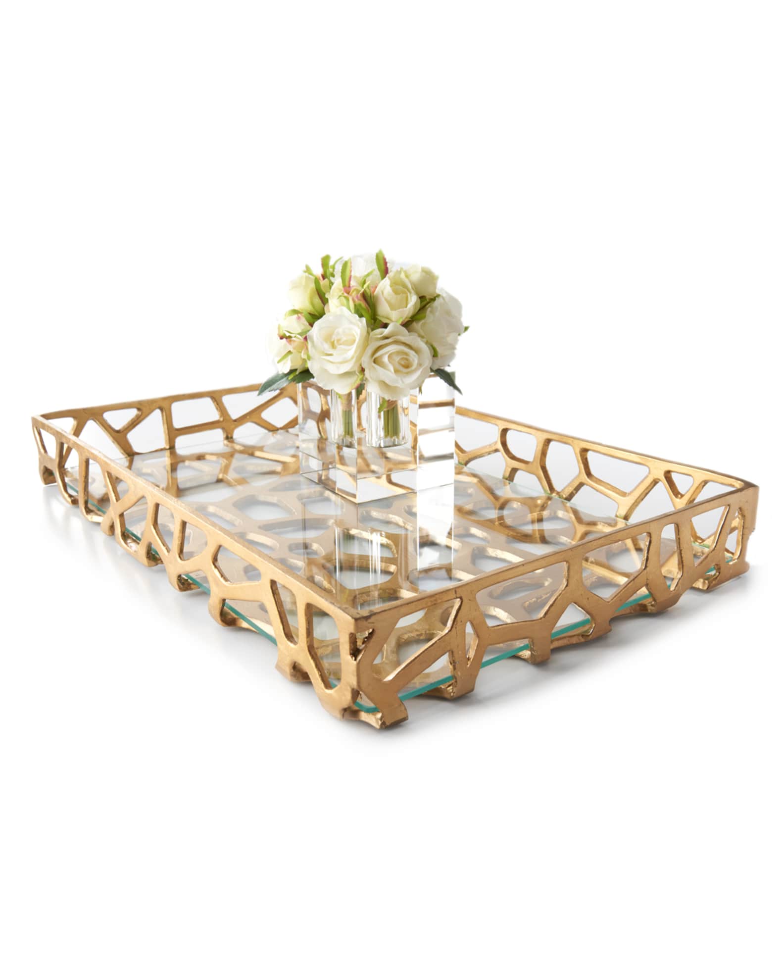 Worlds Away Organic Iron Tray with Glass | Horchow