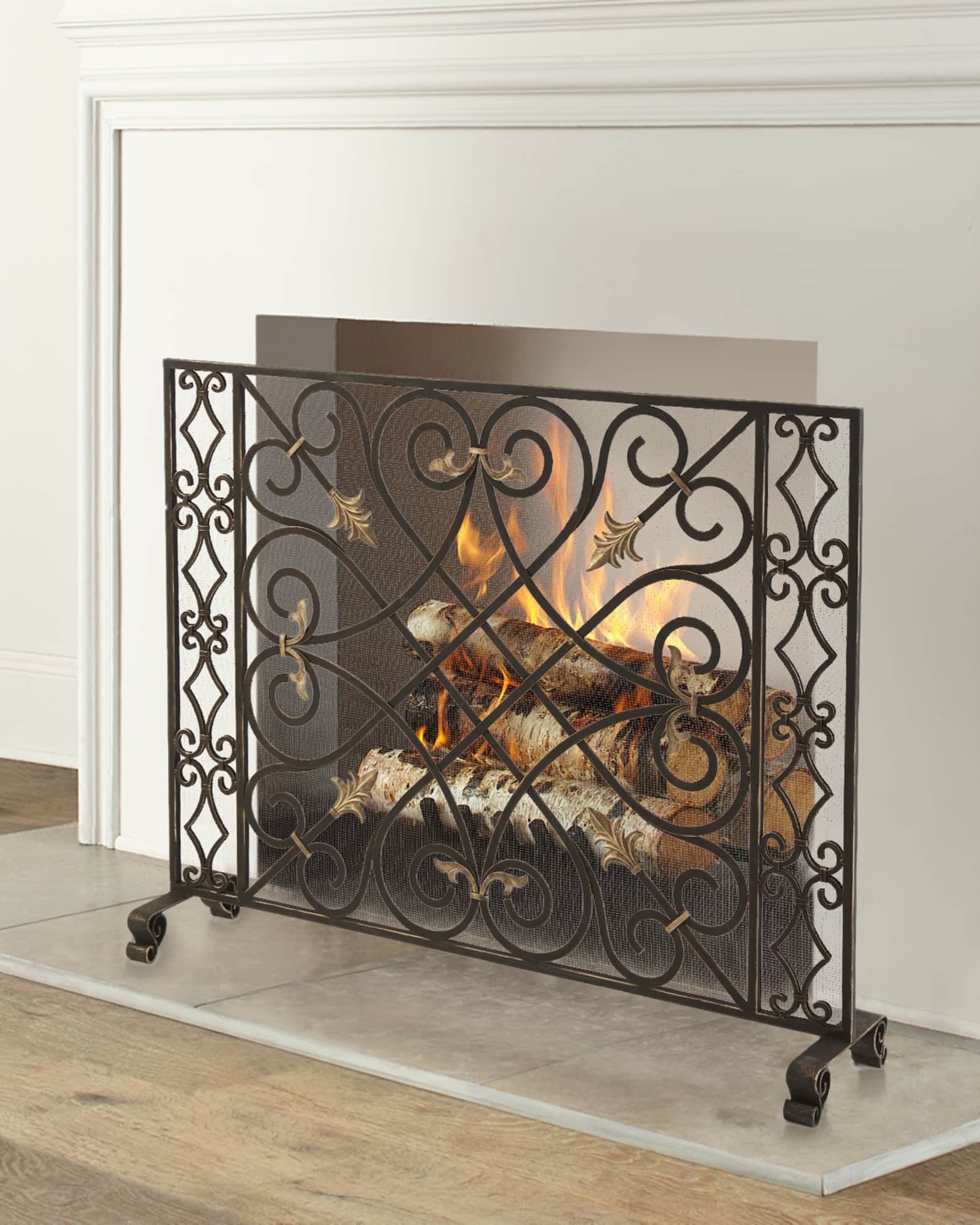 Gold Tole Accent Scroll Gate Fireplace Screen | Horchow