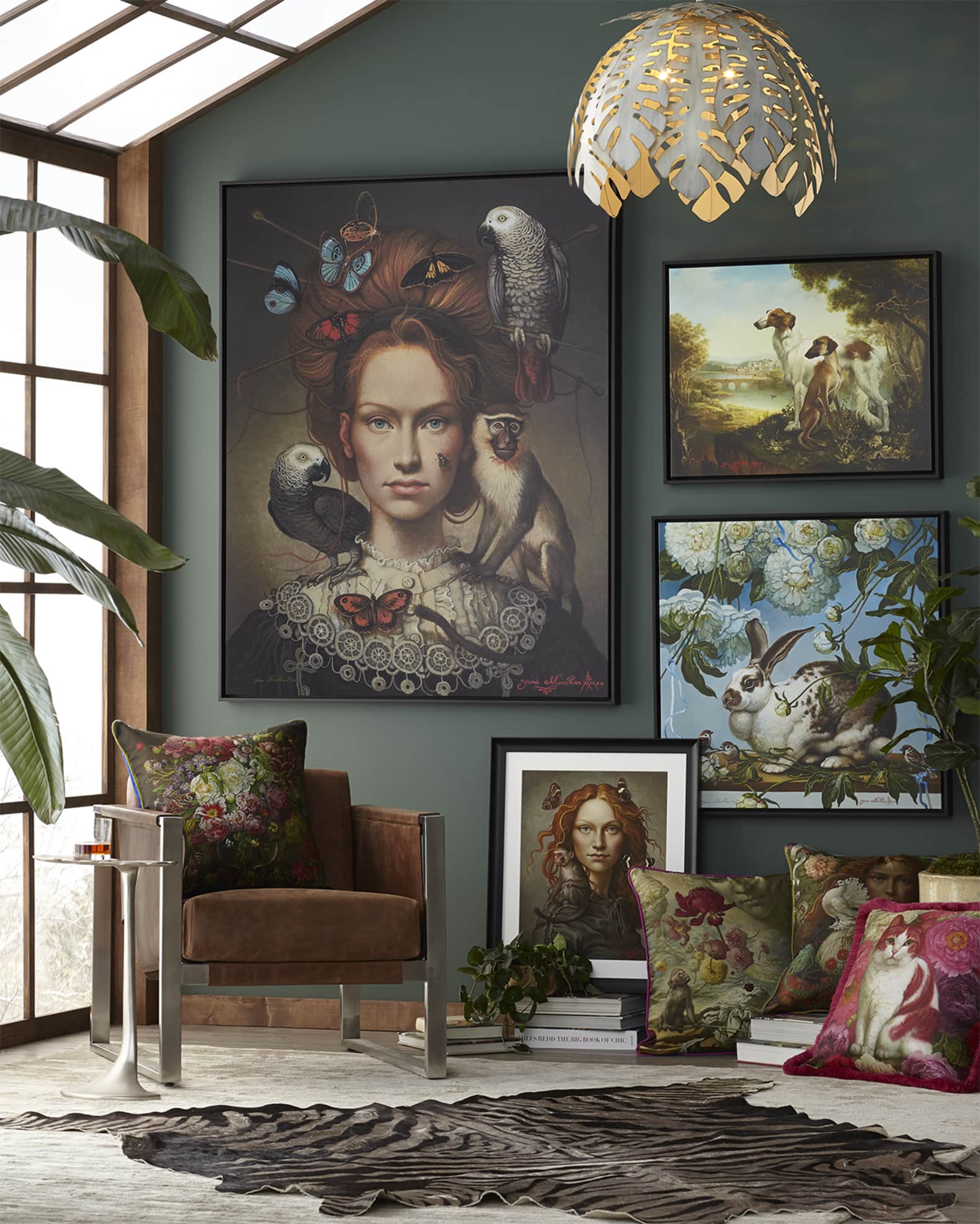 Yana Movchan Monkey with Dancing Flowers Silk Pillow | Horchow