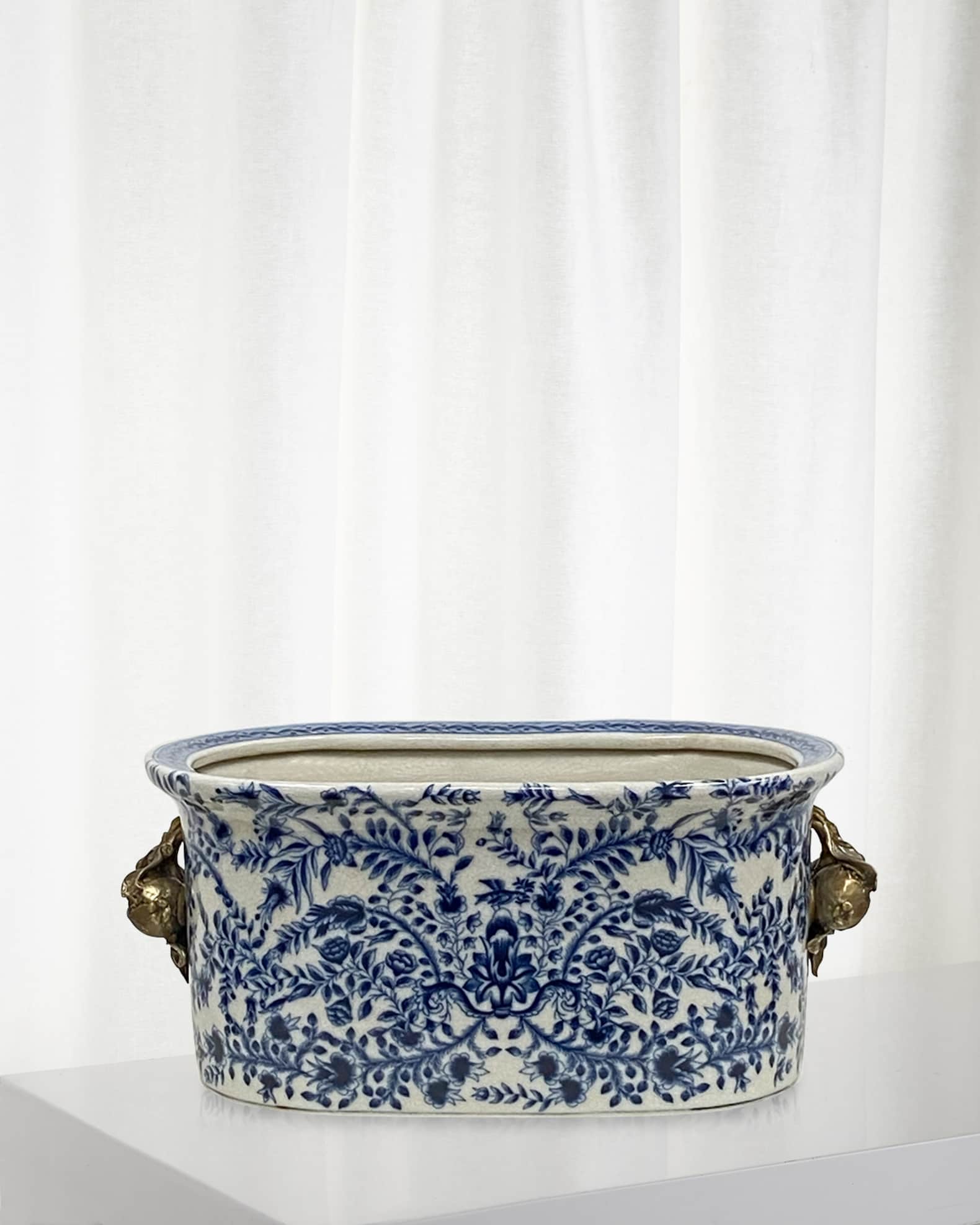 Winward Home Blue and White Oval Planter | Horchow