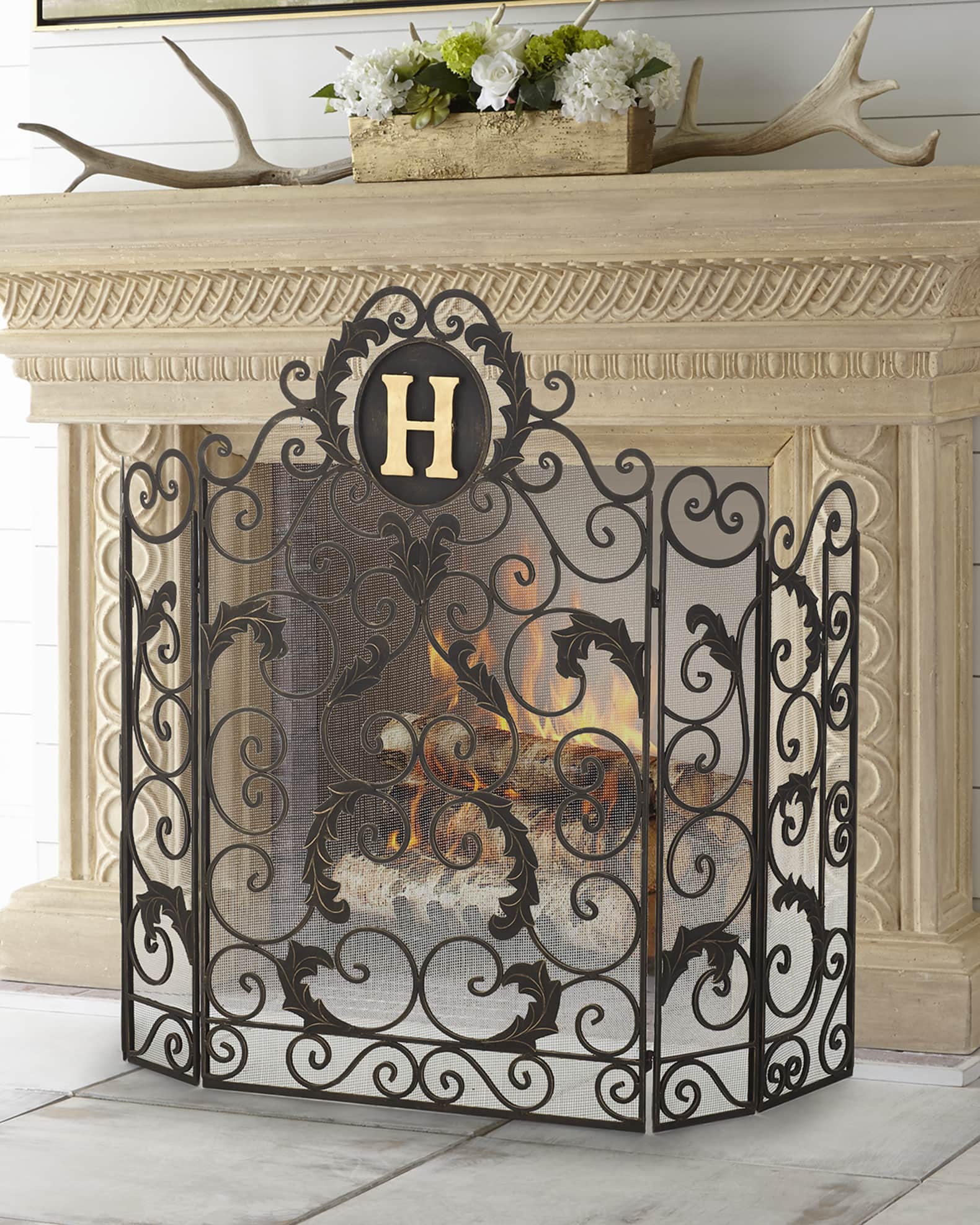 5-Panel Monogram Fire Screen, Personalized | Horchow