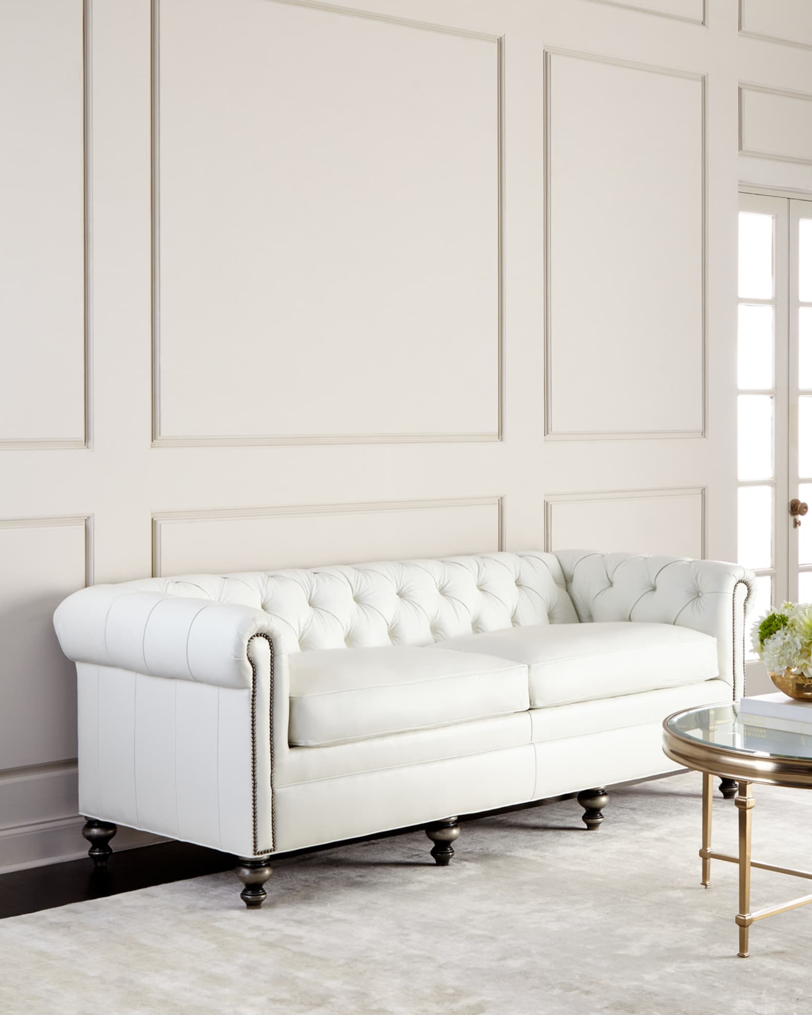 White leather chesterfield suite store