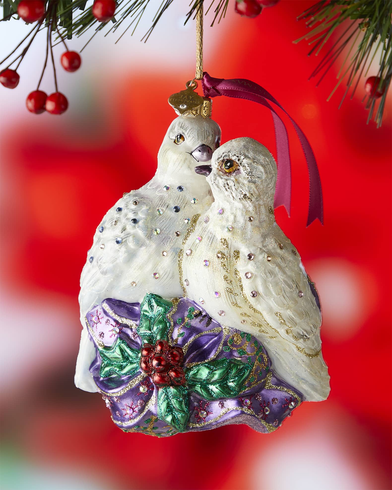 Jay Strongwater Two Turtle Doves Glass Ornament | Horchow