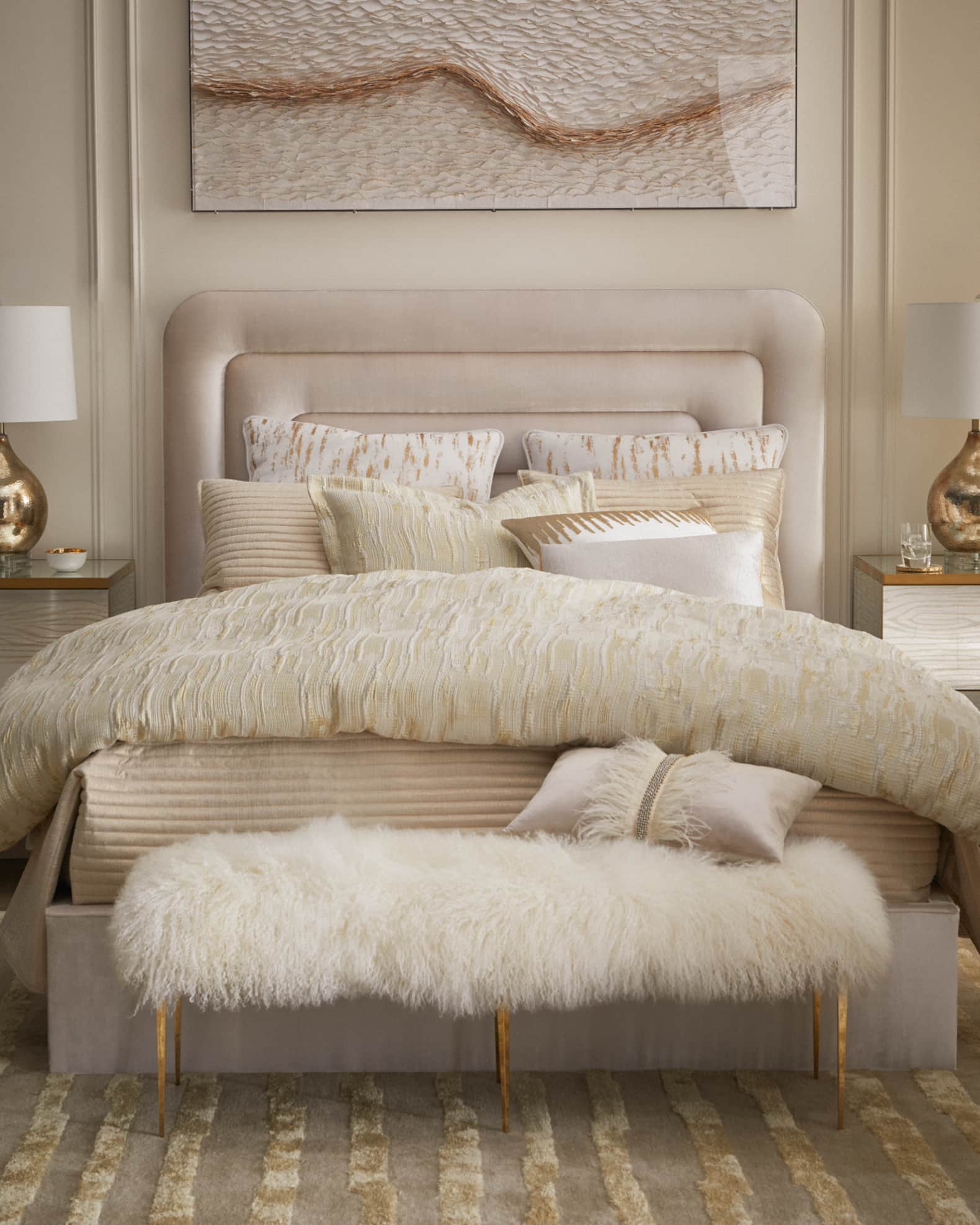 Interlude Home Antanette Sheepskin Bench with Stiletto Legs | Horchow