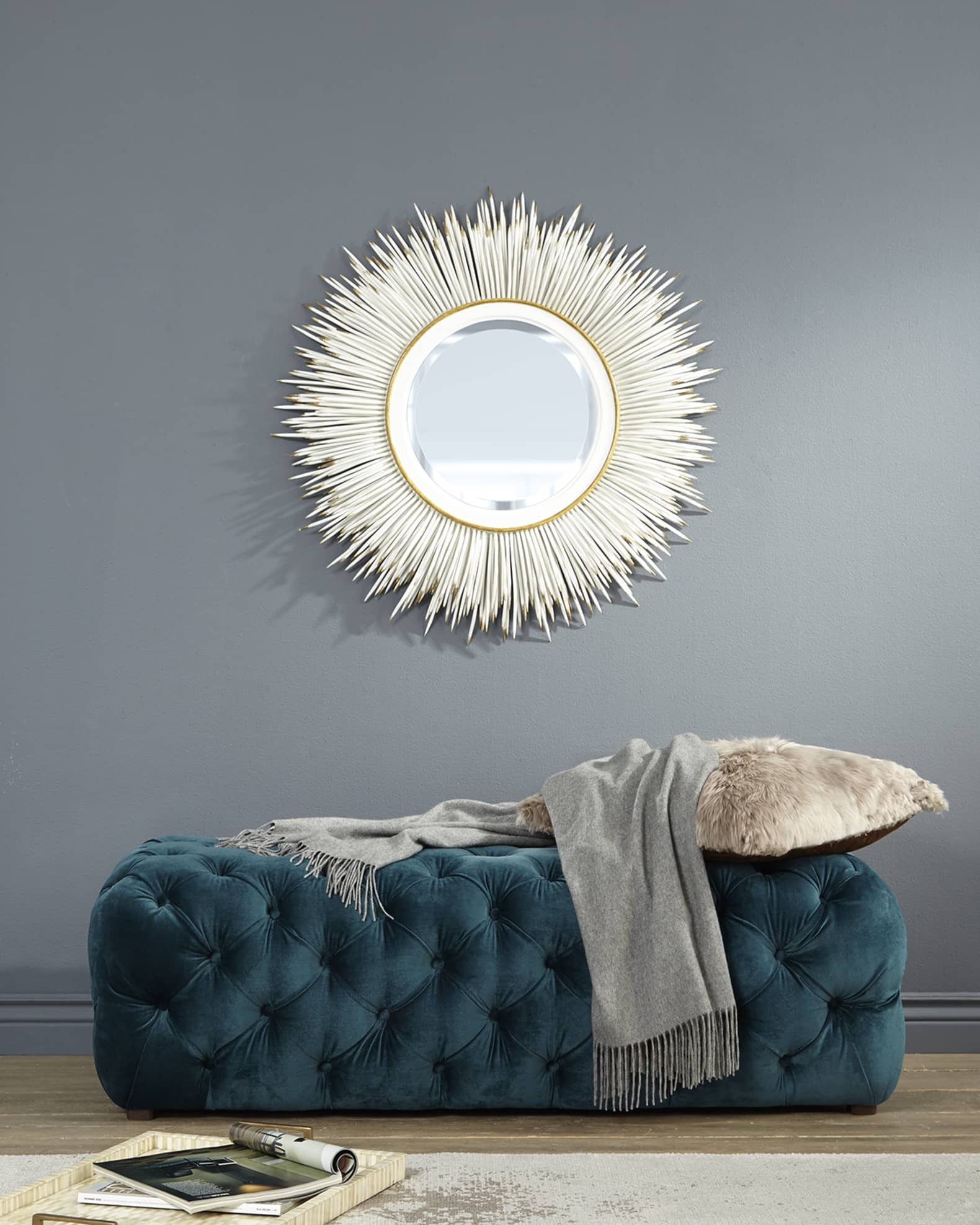 Neiman Marcus White "Porcupine Quill" Mirror | Horchow