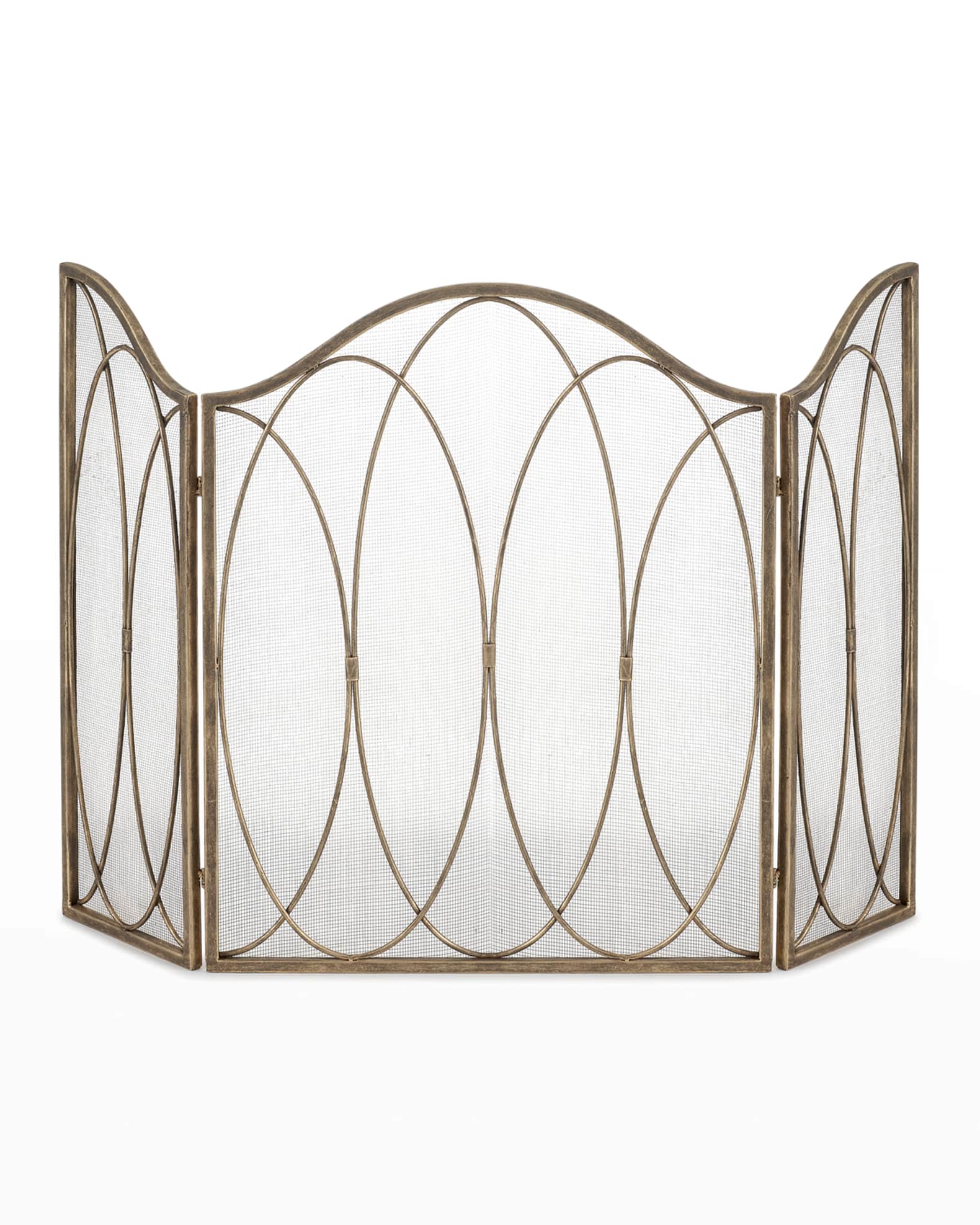 3-Panel Fireplace Screen with Round Bar Oval Accents | Horchow