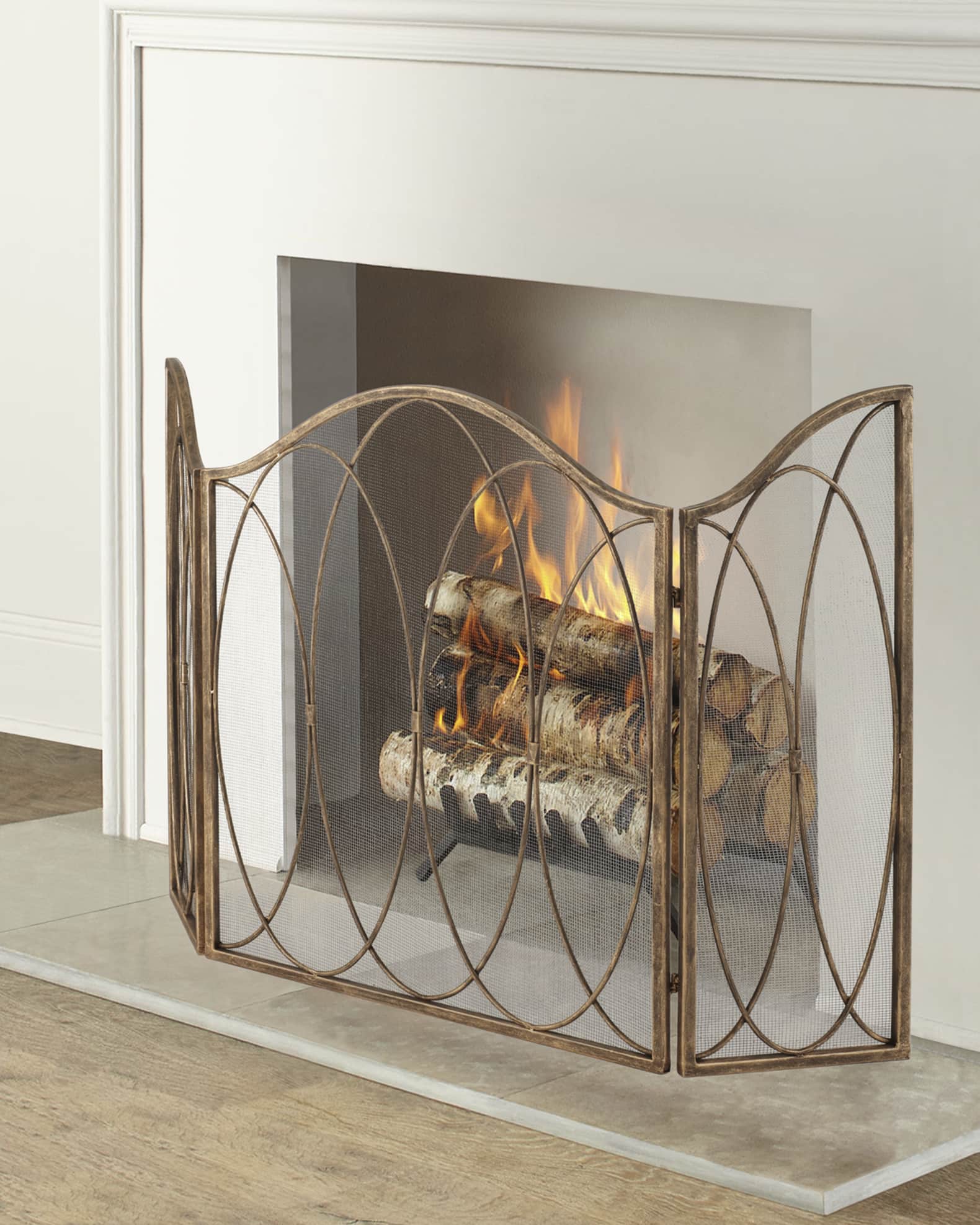 3-Panel Fireplace Screen with Round Bar Oval Accents | Horchow
