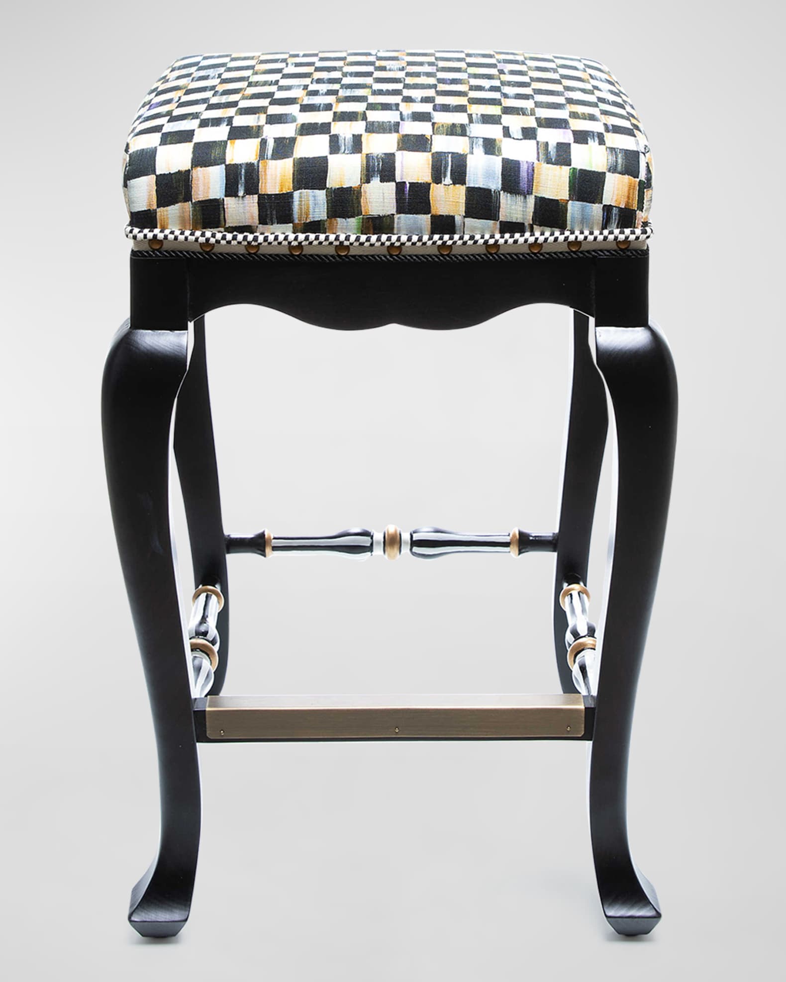 MacKenzie-Childs Black Courtly Check Counter Stool, 36" | Horchow