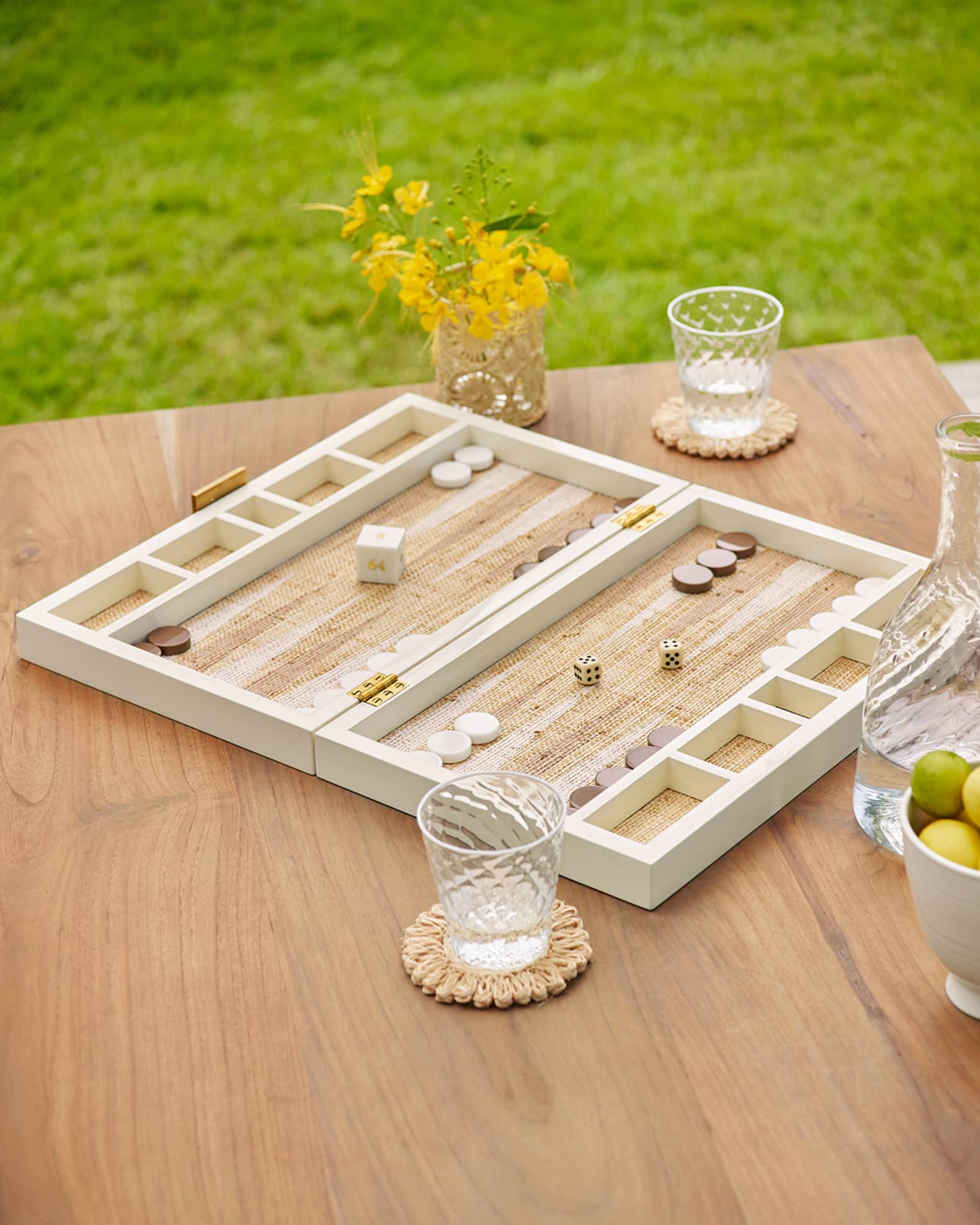 AERIN Lacquer Raffia Backgammon Set | Horchow