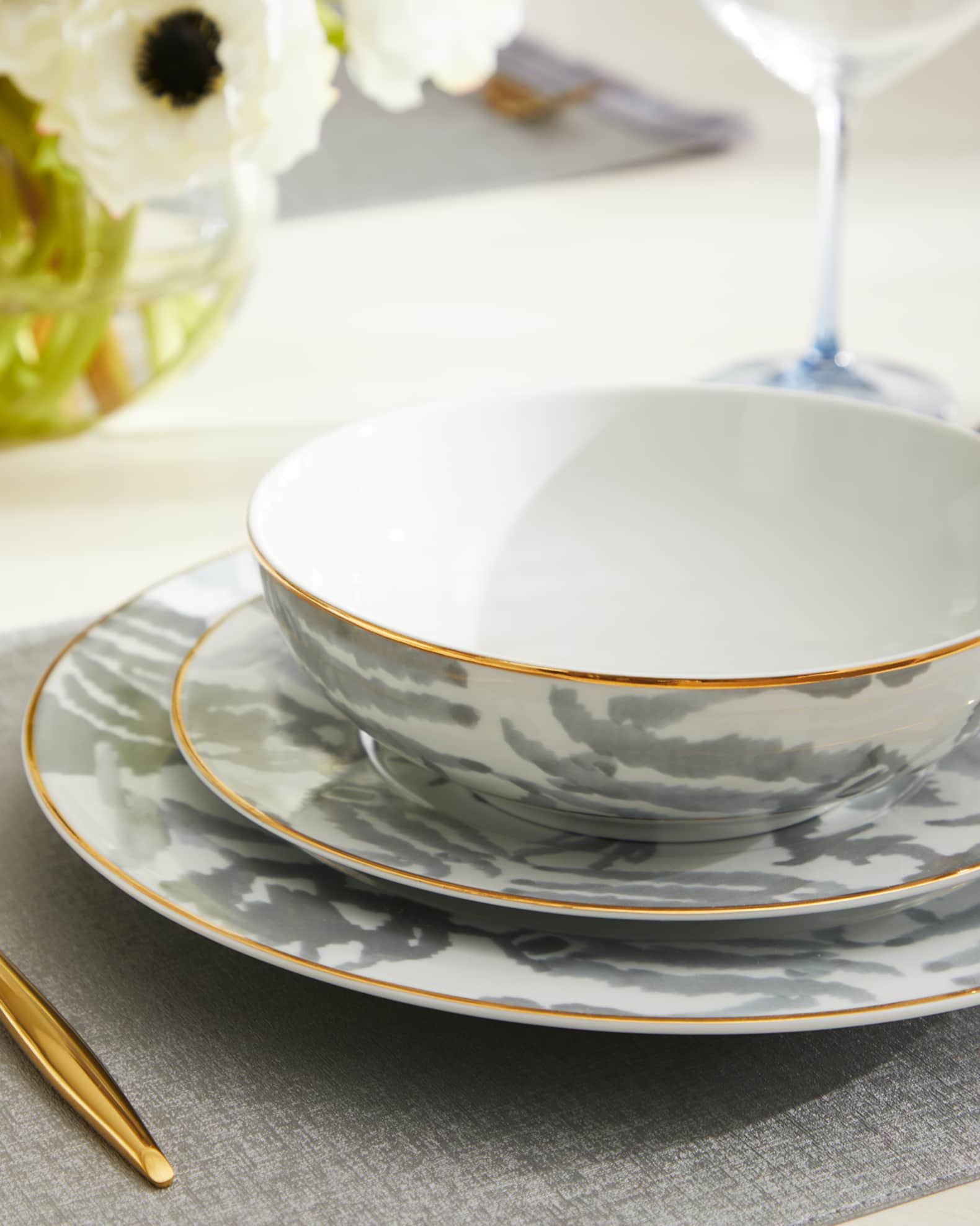Neiman Marcus 12 Piece Seaport Grey Dinnerware Set
