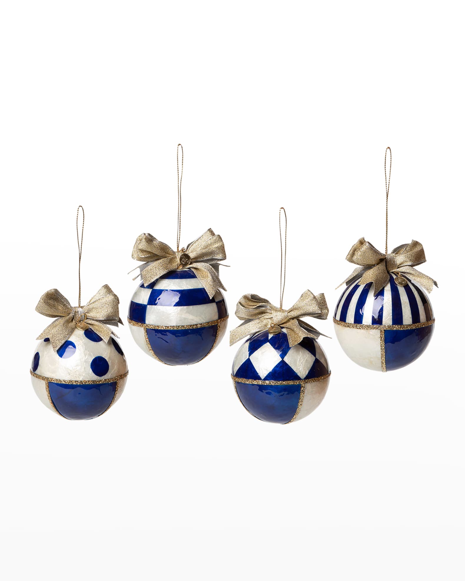 MacKenzie-Childs Holiday Royal Geo Capiz Ball Ornaments - Set of 4 ...