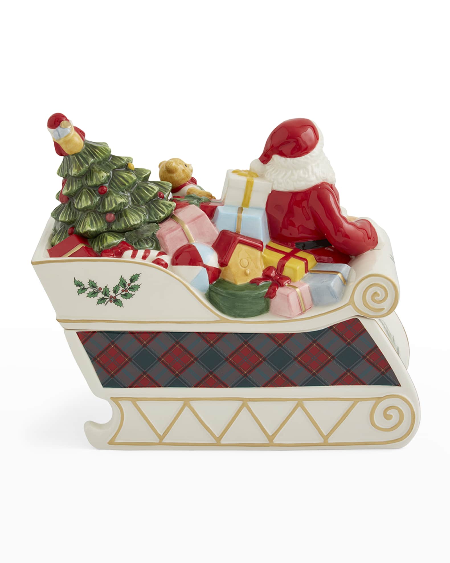 Spode Christmas Tree Tartan Figural Santa Sleigh Cookie Jar | Horchow