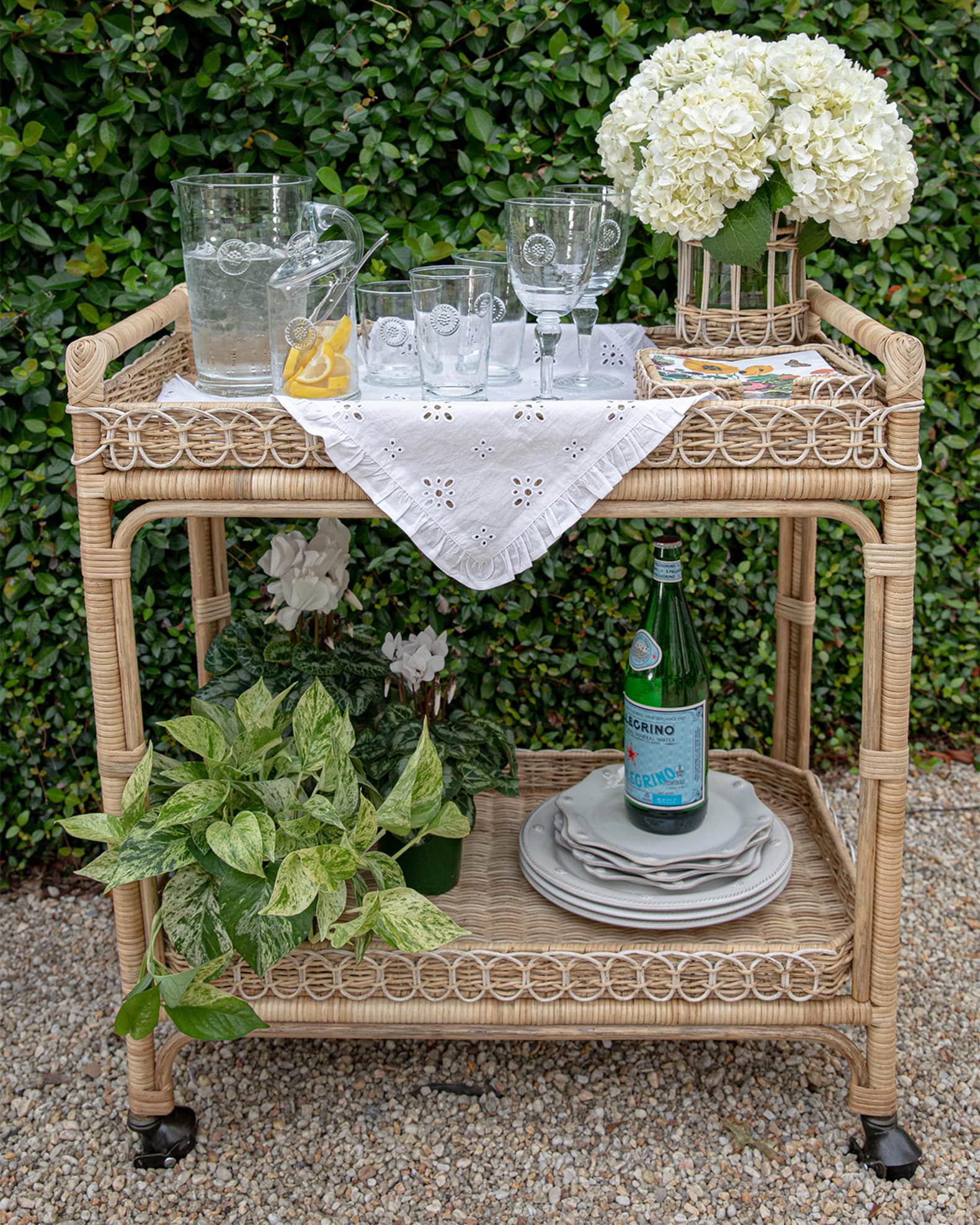 Juliska Provence Rattan Bar Cart - Whitewash | Horchow