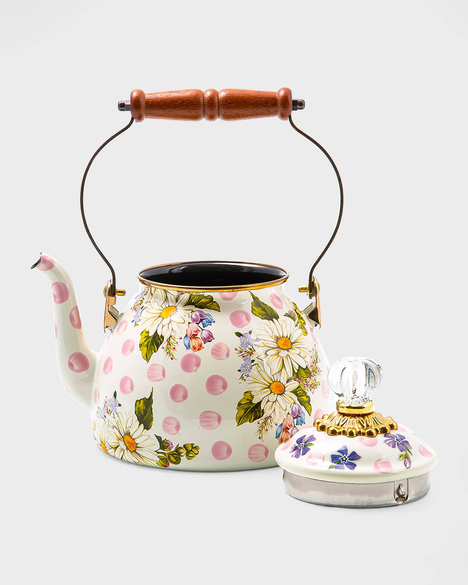 MacKenzie-Childs Wildflowers Pink Enamel 2-Quart Tea Kettle | Horchow