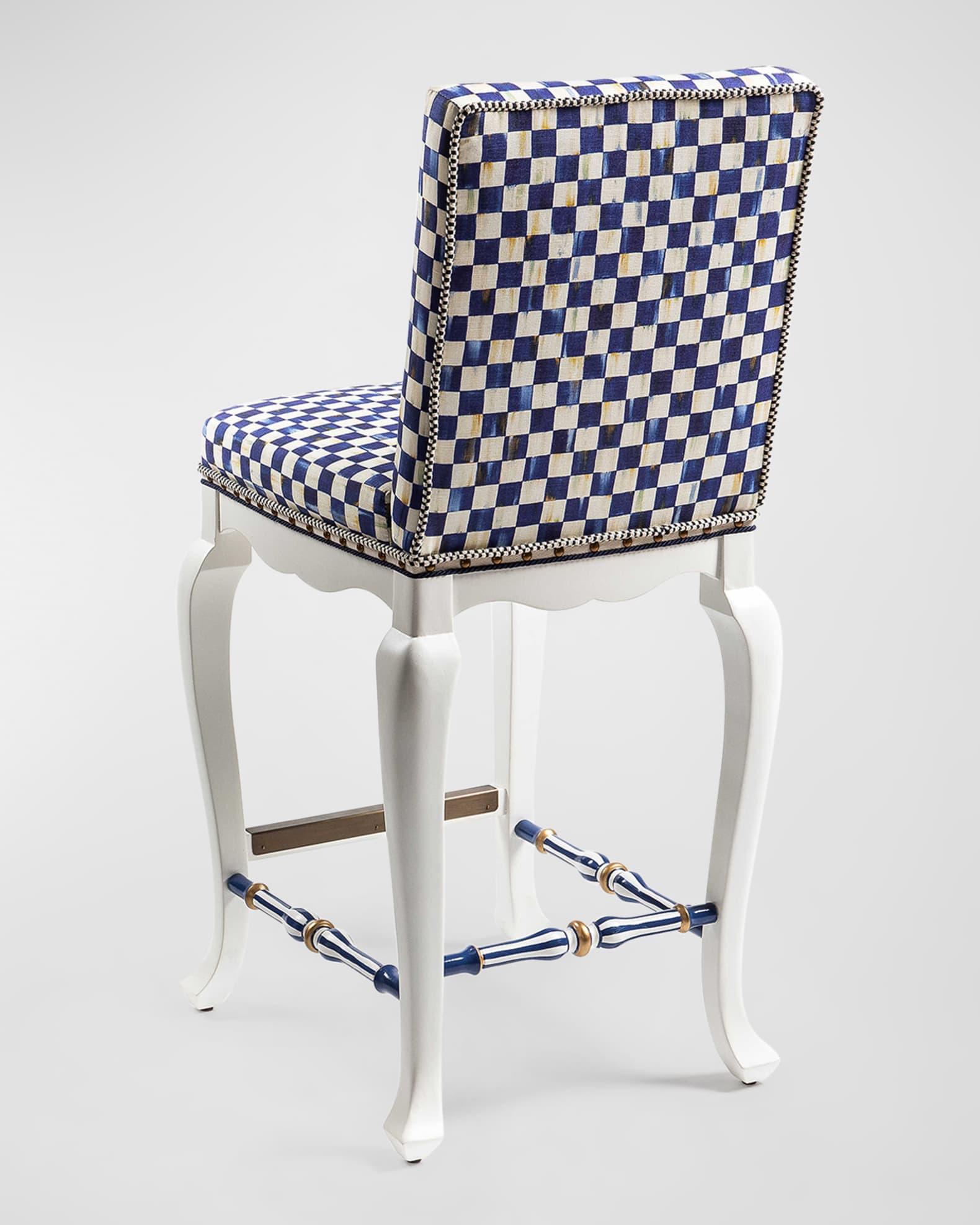 MacKenzie-Childs Royal Check Counter Stool with Back | Horchow