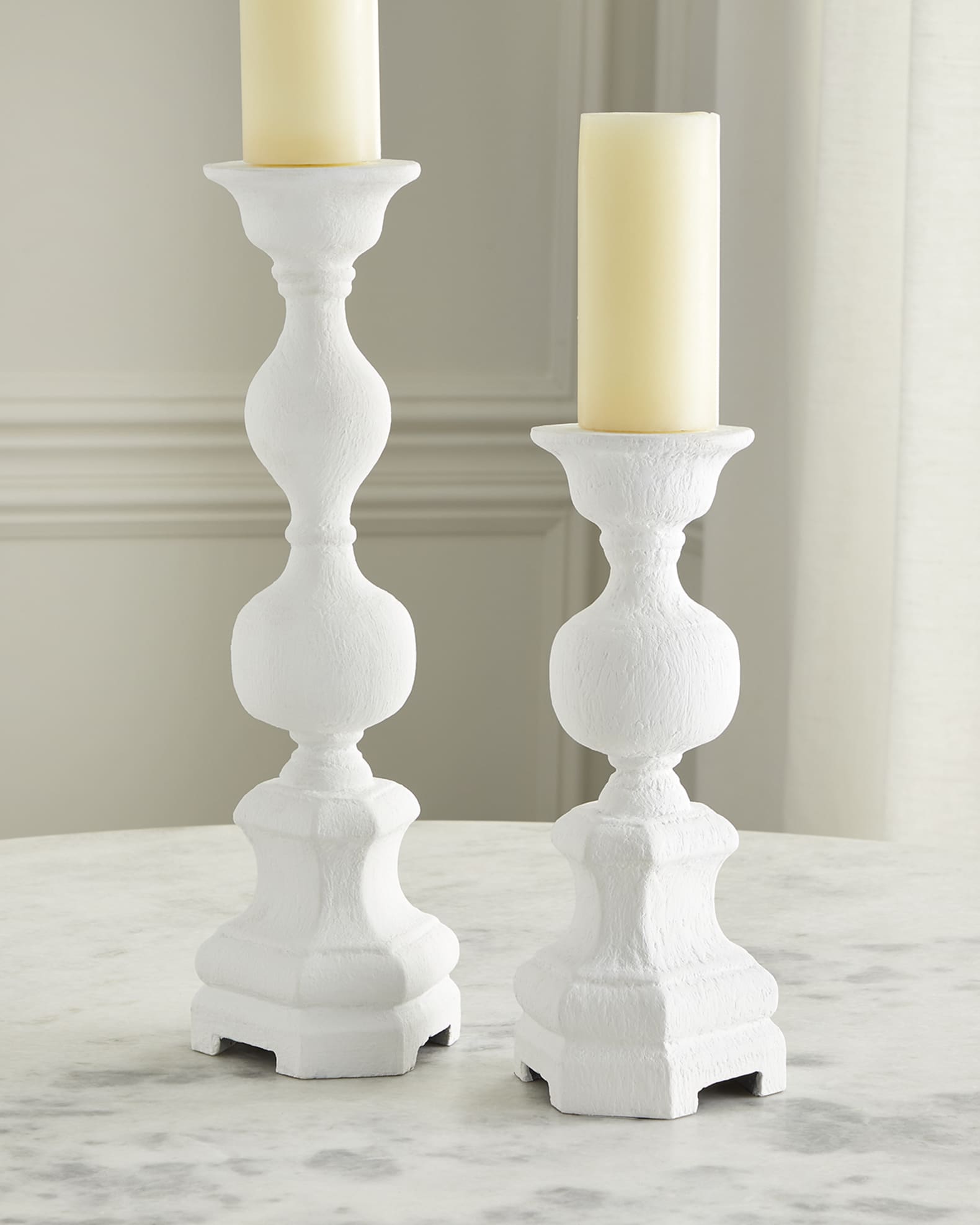 Old World Design Harper White Gesso Candleholders | Horchow Old World Design Harper White Gesso Candleholders | Horchow