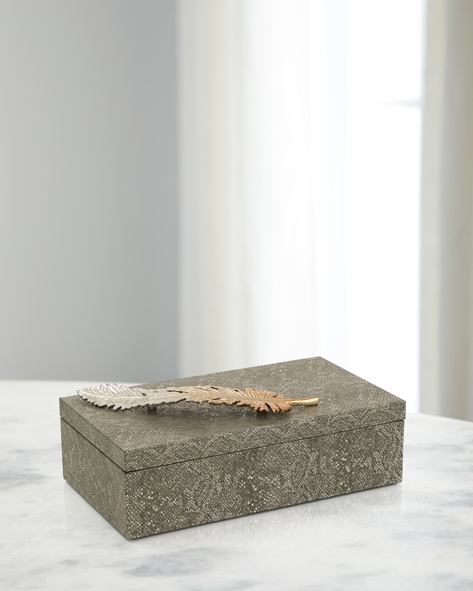 John-Richard Collection Feathered Vegan Snakeskin Box | Horchow