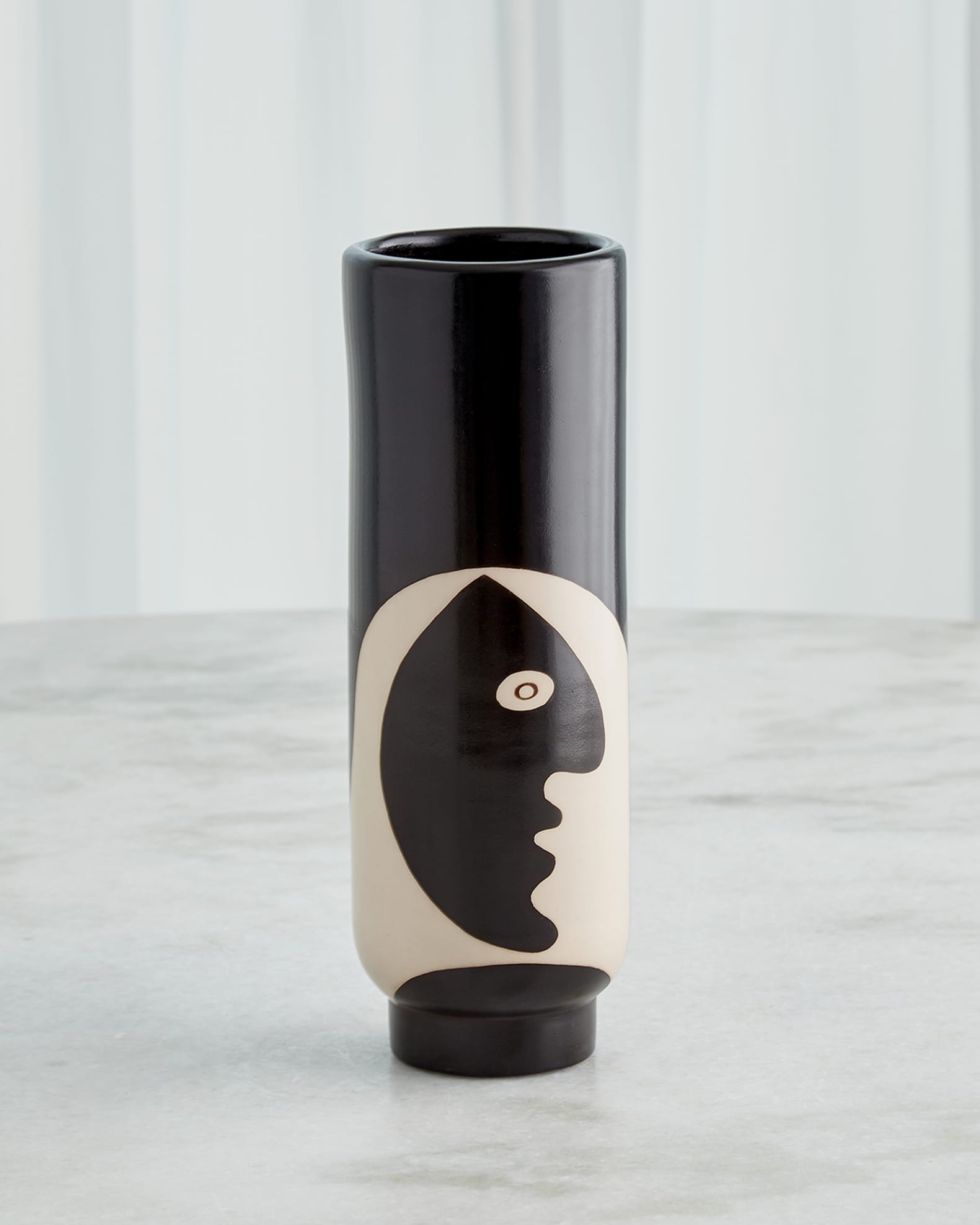 Global Views Simple Face Vase - Black w/ Natural Design | Horchow
